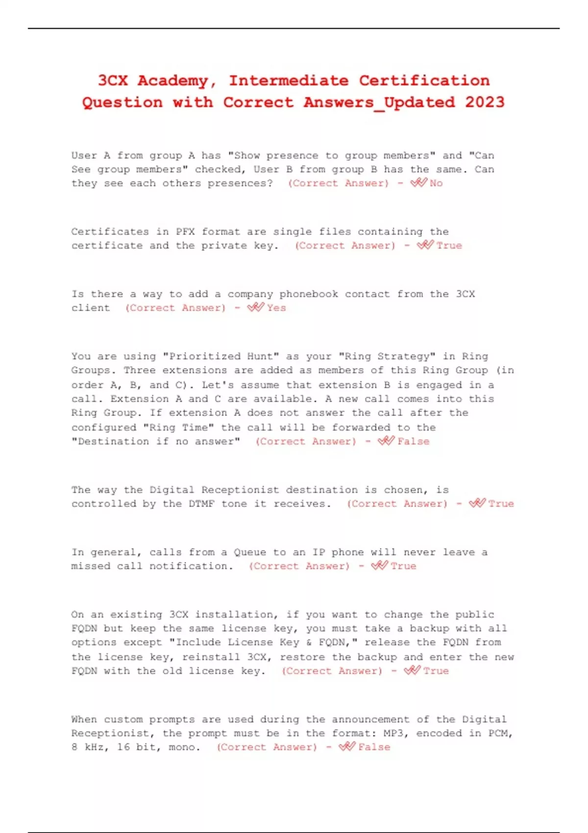 3CX Academy, Intermediate Certification Questions with Correct Answers ...