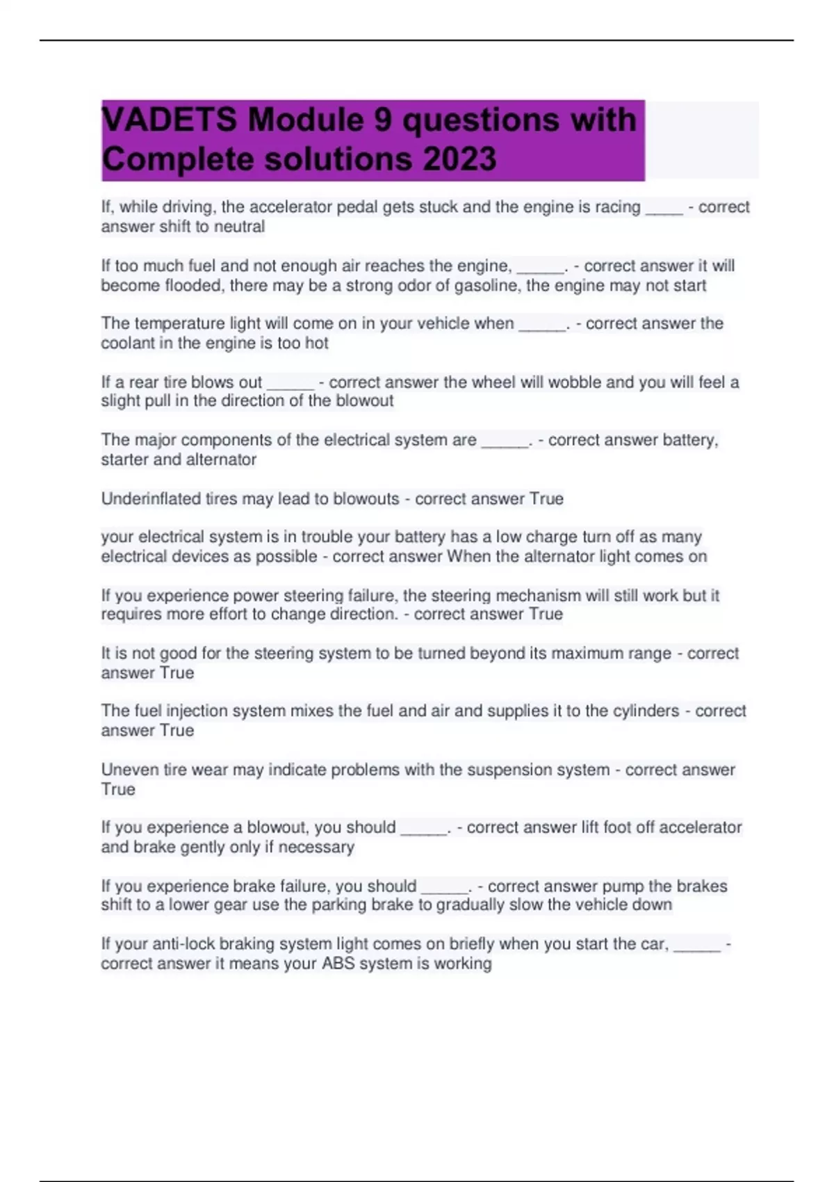 Vadets module 9 questions with complete solutions 2023 - Vadets module ...