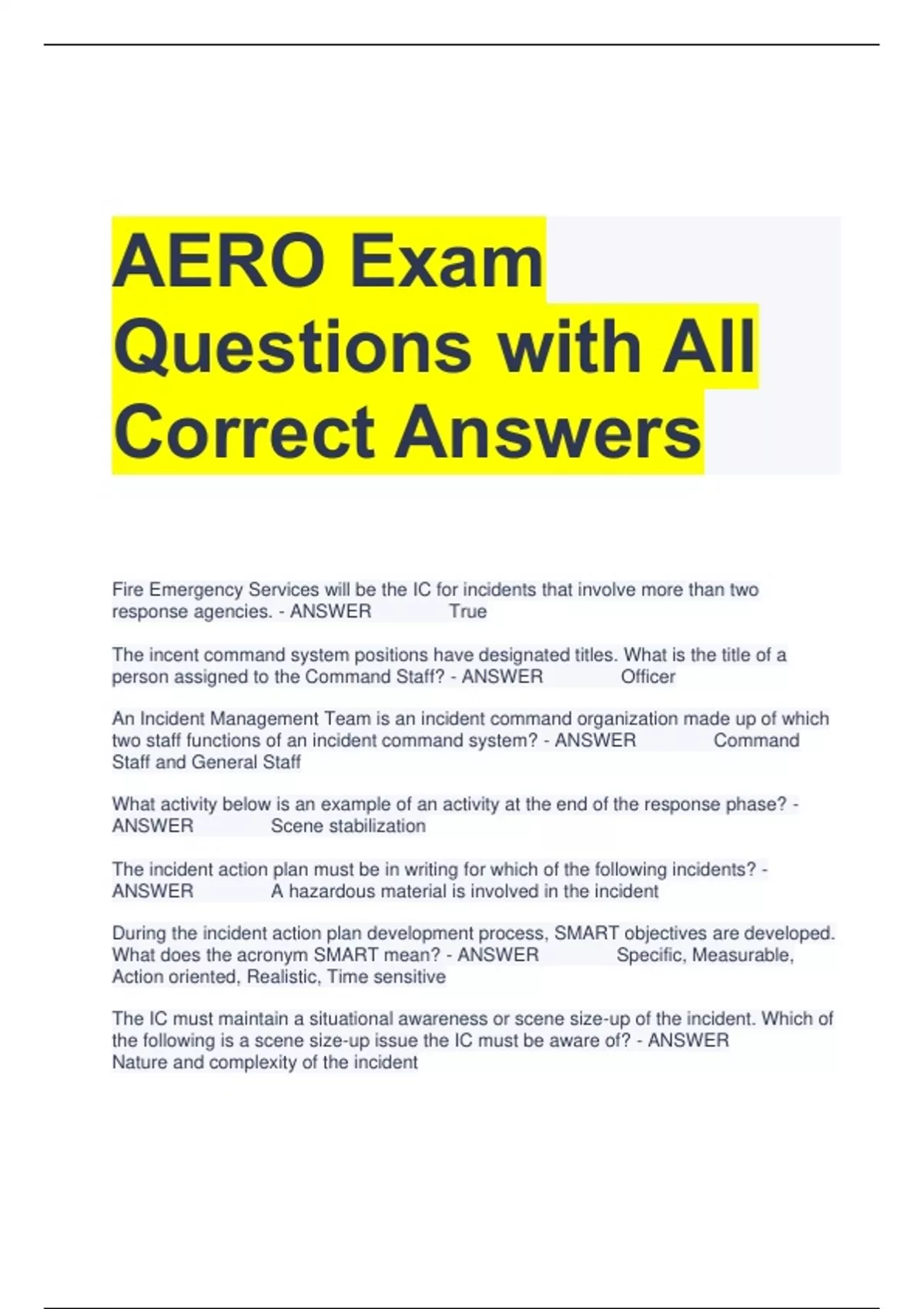 AERO Exam Questions with All Correct Answers - AERO - Stuvia US