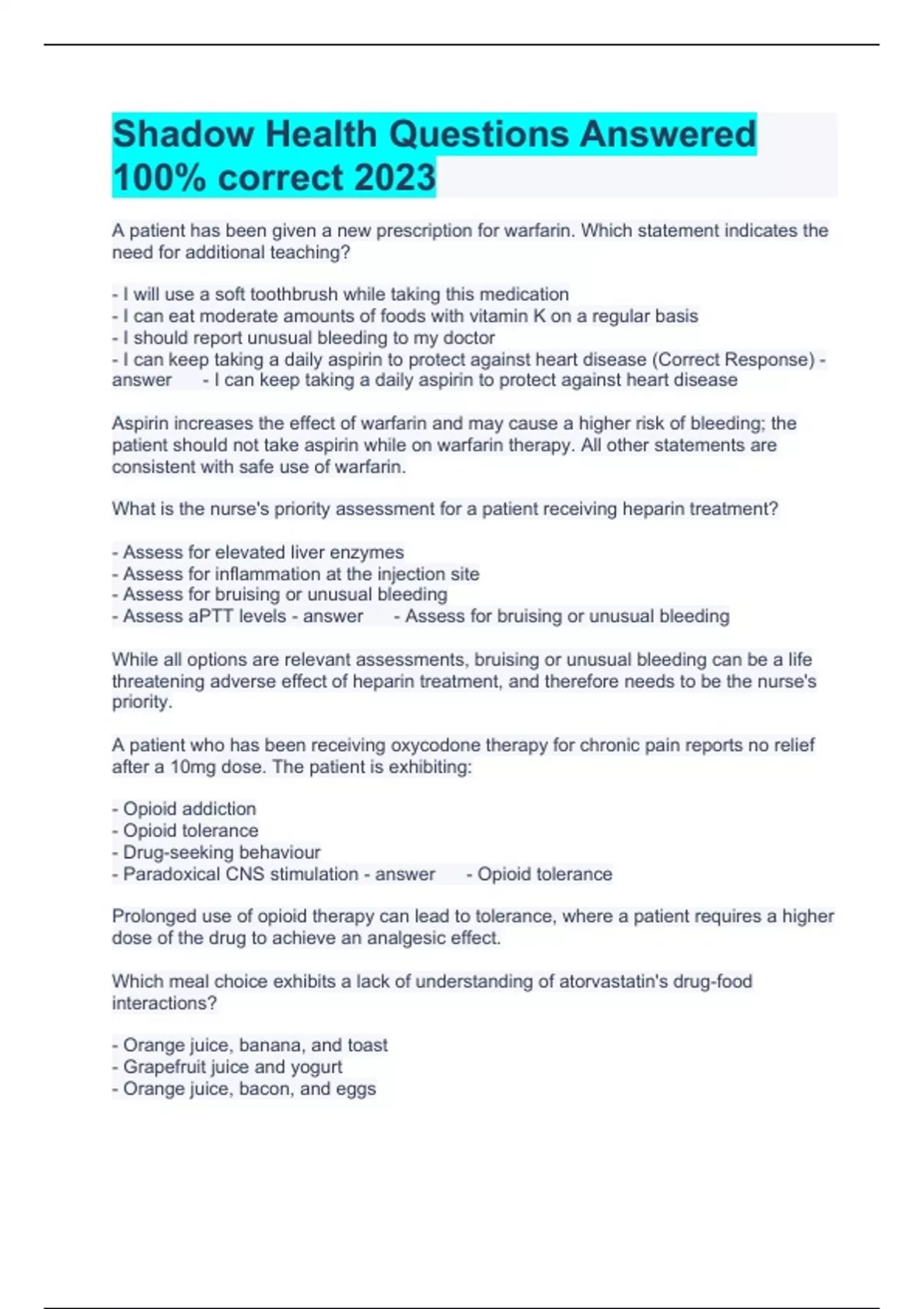 Shadow Health Questions Answered 100% correct 2023 - Shadow health ...