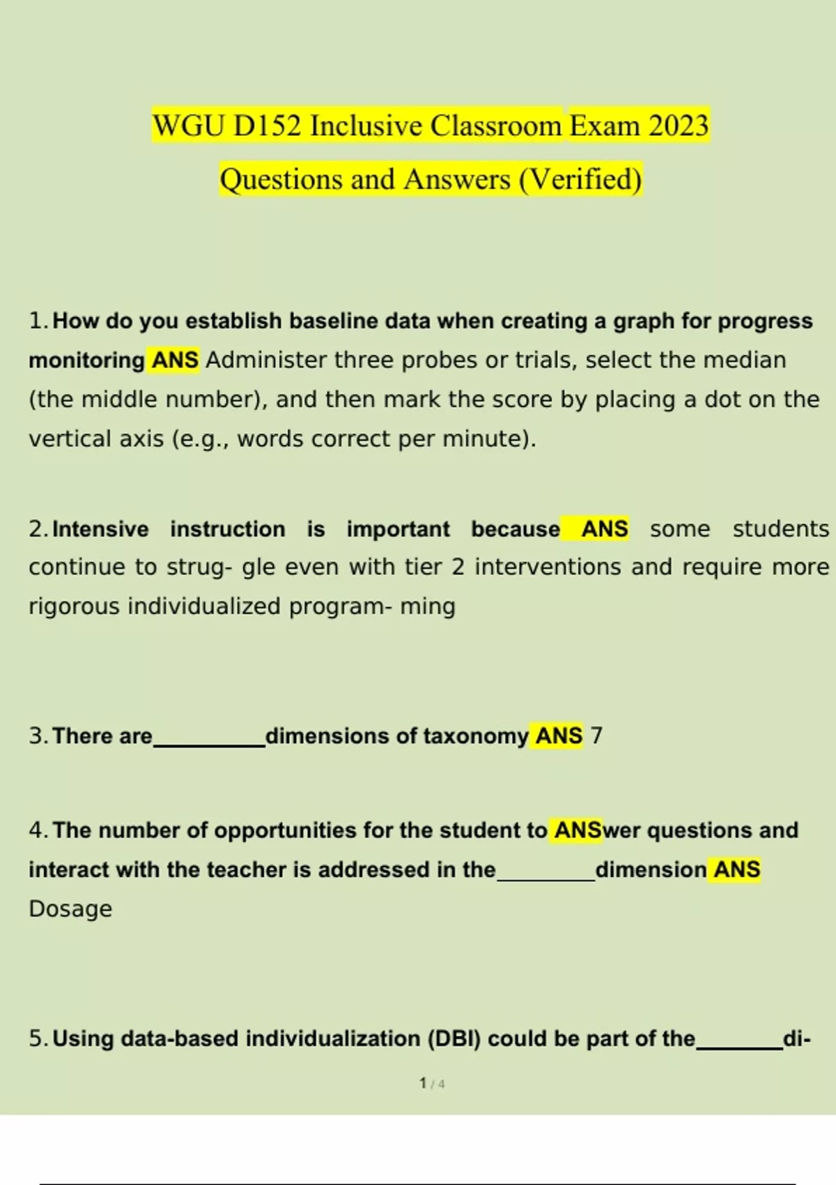 WGU D152 Inclusive Classroom Exam 2023 STUDY BUNDLE (COMPLETE PACKAGE)(Verified Answers) - Stuvia US