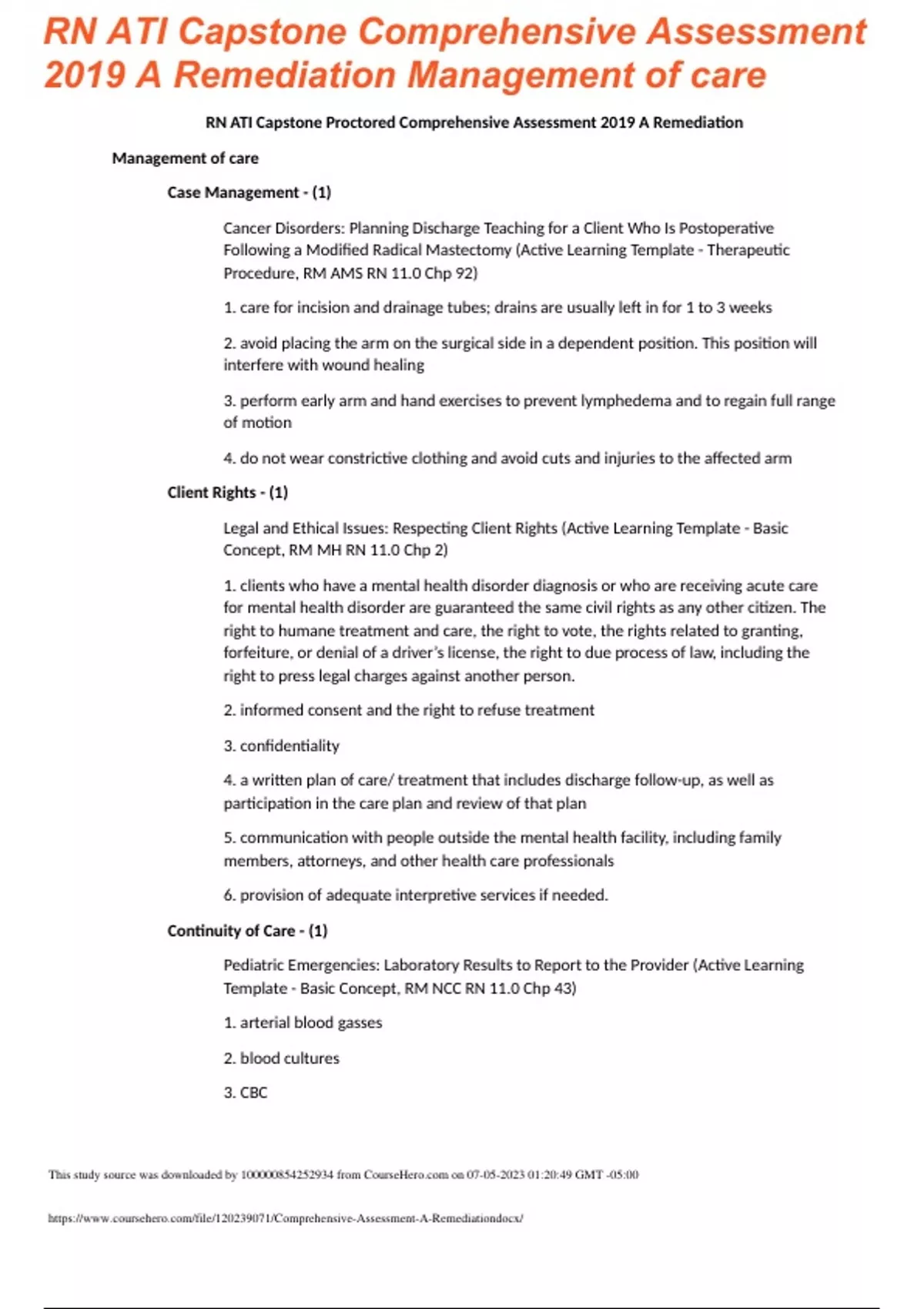 RN ATI Capstone Comprehensive Assessment 2019 A Remediation Management ...