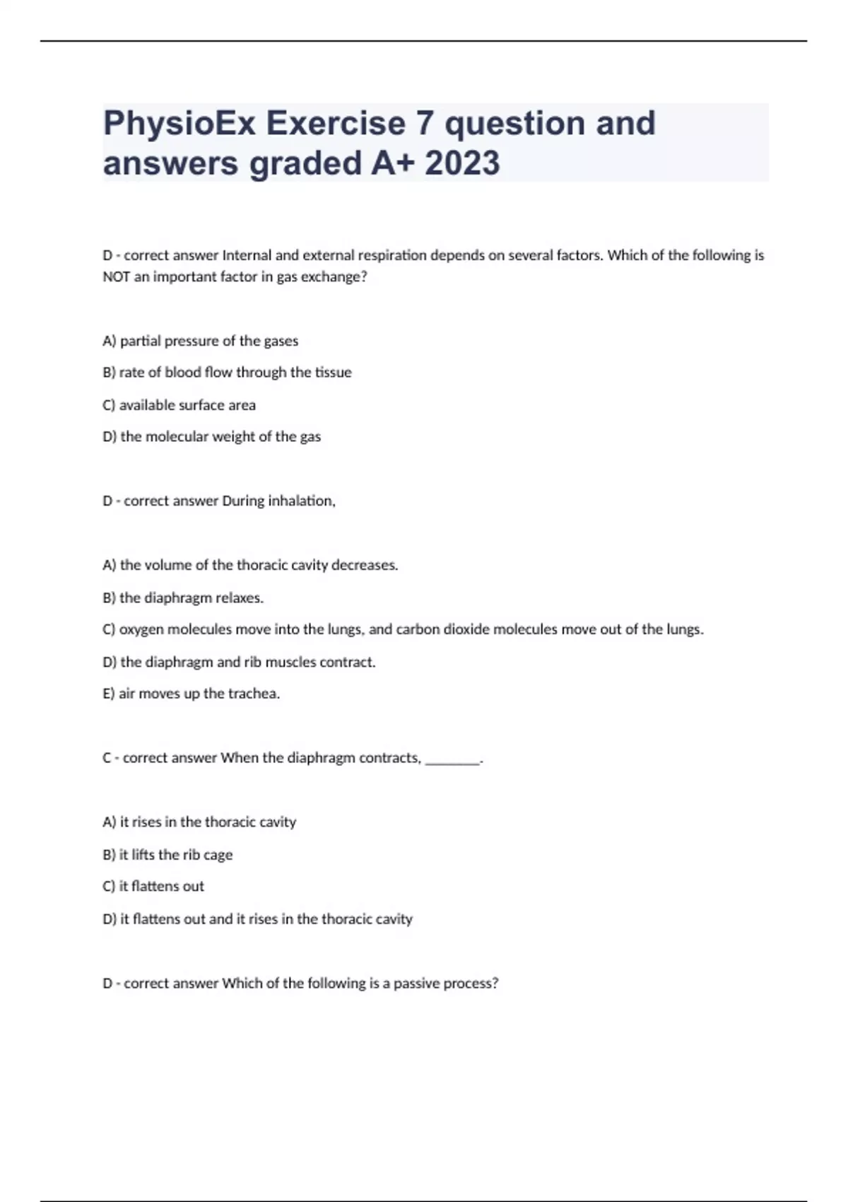 PhysioEx Exercise 7 question and answers graded A+ 2023 - PhysioEx ...