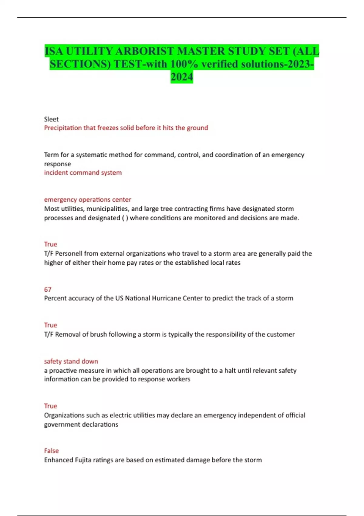 Isa Utility Arborist Master Study Set All Sections Test With 100
