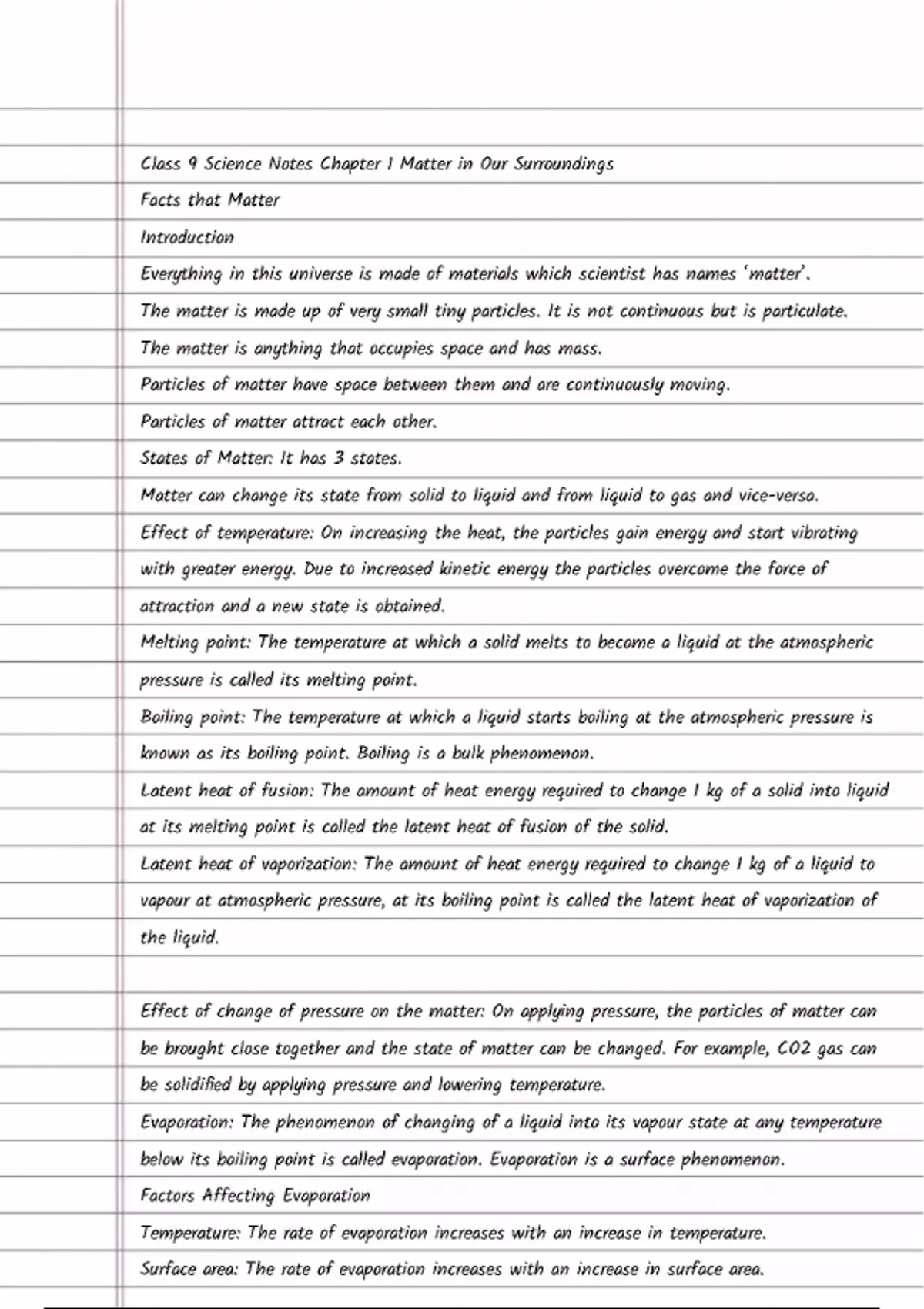 Class 9 chemistry Chapter 1 Matter in our surrounding complete notes ...