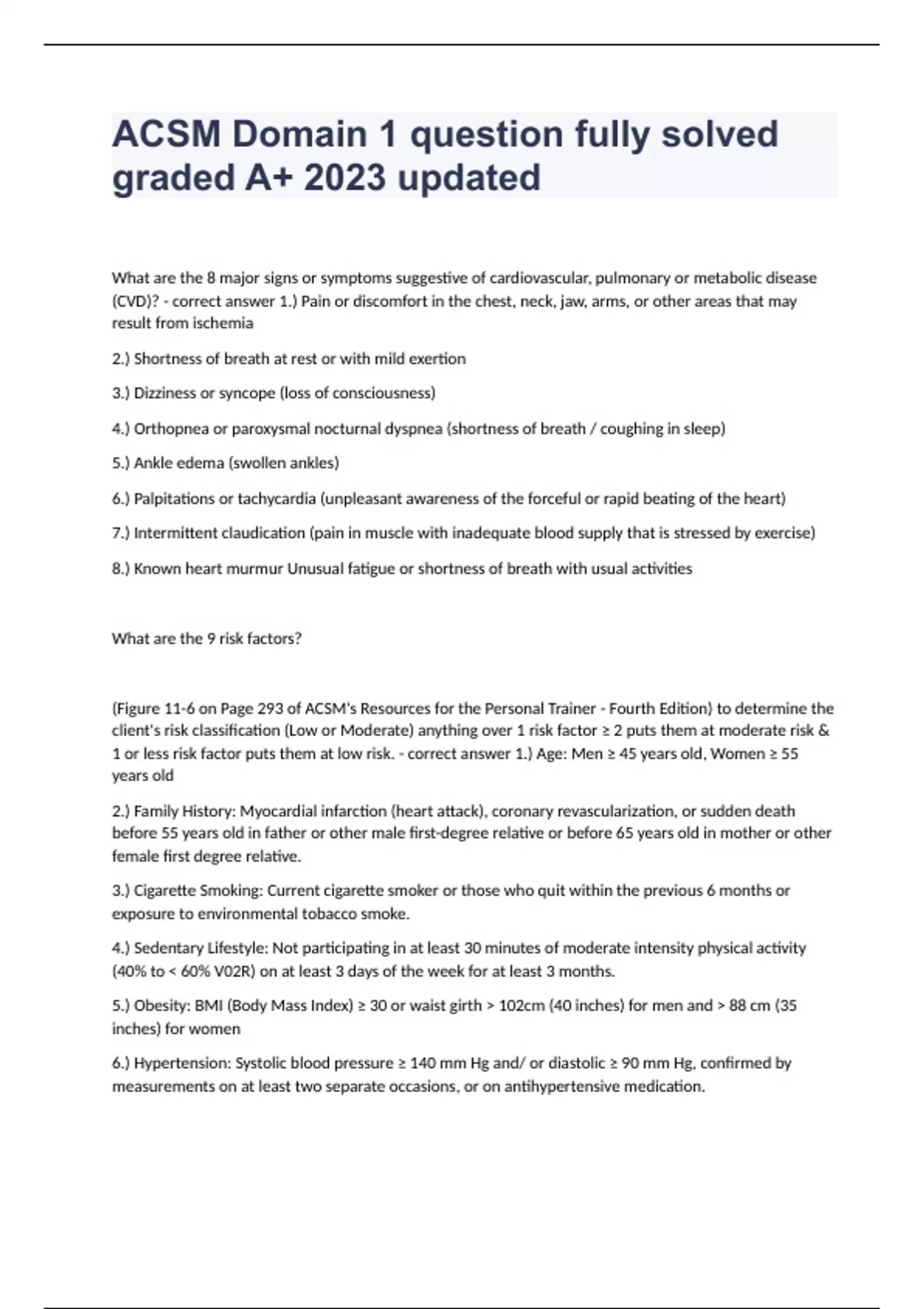 ACSM Domain 1 question fully solved graded A+ 2023 updated - ACSM - Stuvia US