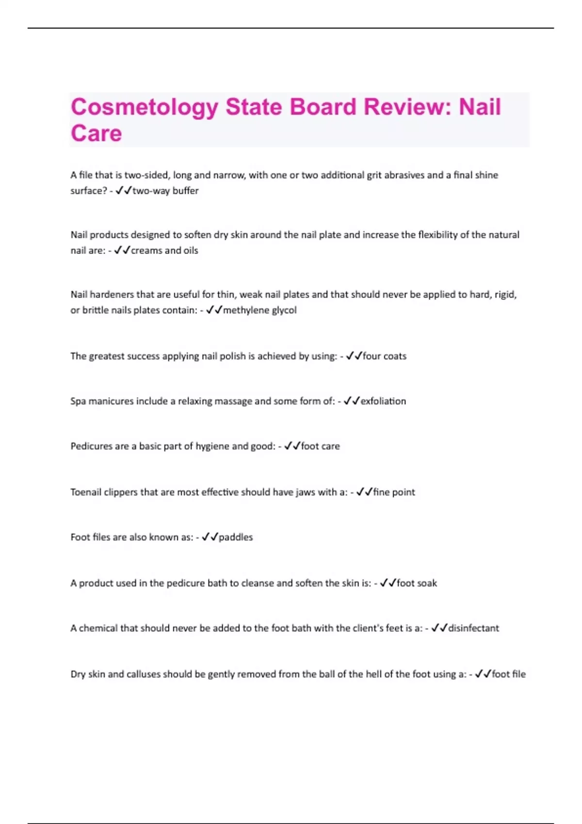Cosmetology State Board Review: Nail Care| Questions and Answers with ...