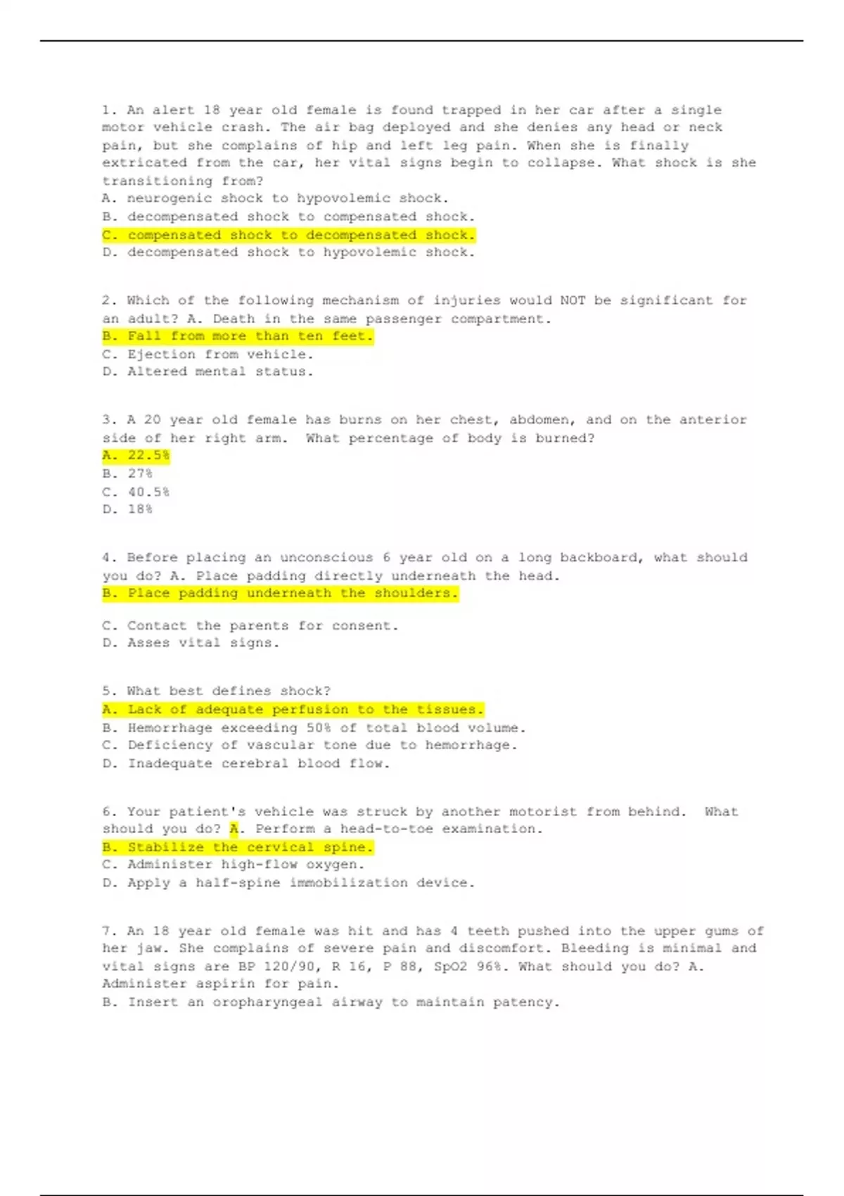 Emergency Services 100 FISDAP Trauma Questions with Answers - Emergency ...