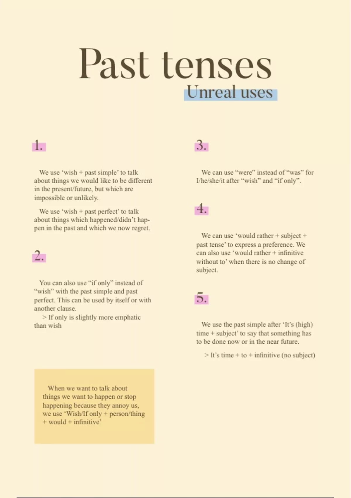 Summary Past tenses in Unreal uses - Advanced English - IELTS - Stuvia US