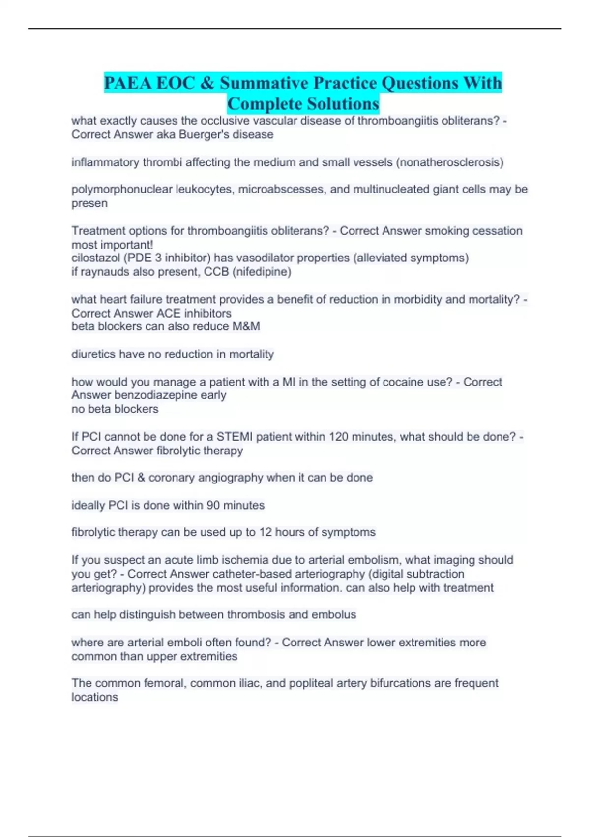 PAEA EOC & Summative Practice Questions With Complete Solutions - PAEA ...