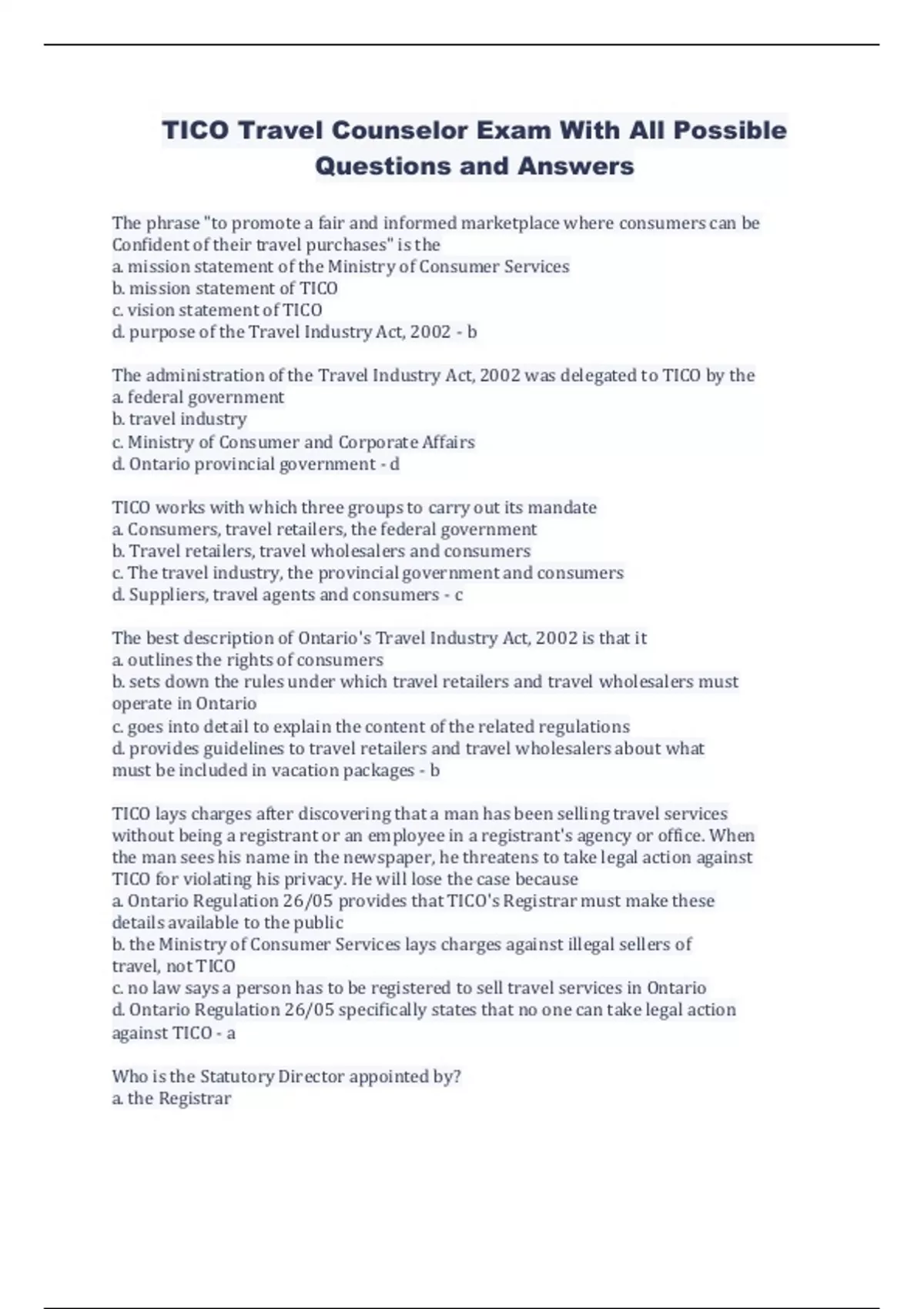 TICO Bundled Exams () Complete Solutions Pack - Stuvia US