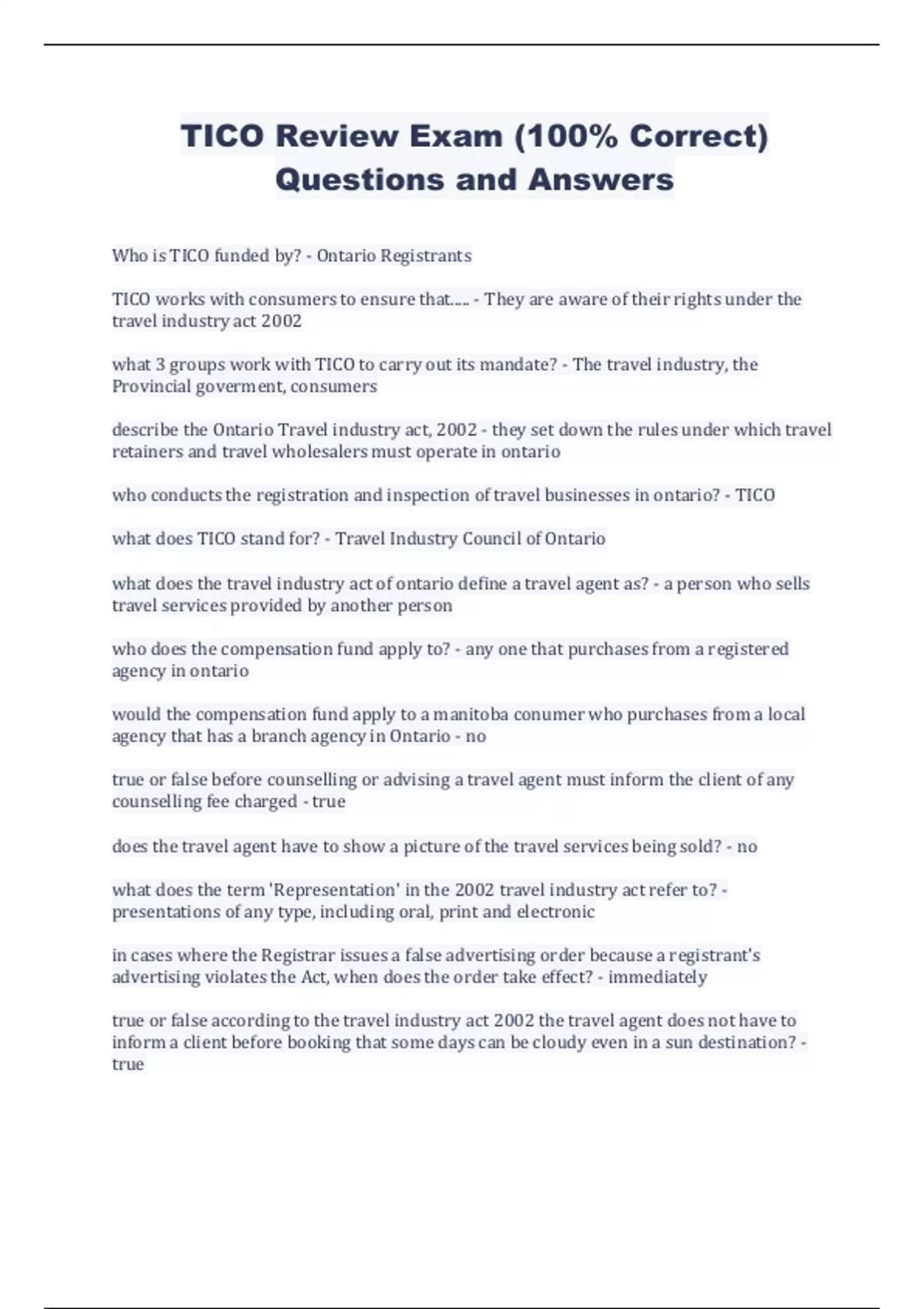 TICO Review Exam (100% Correct) Questions and Answers - TICO - Stuvia US