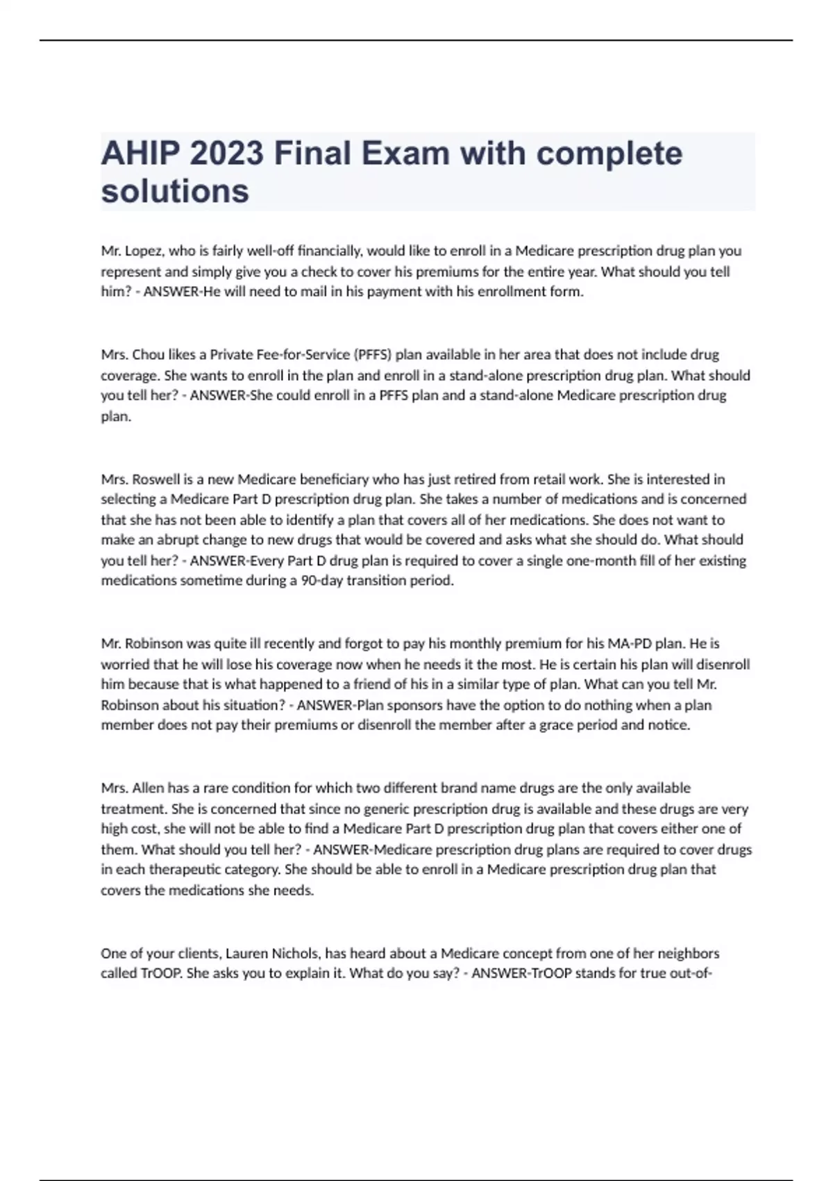 AHIP 2023 Final Exam with complete solutions - AHIP 2023 - Stuvia US