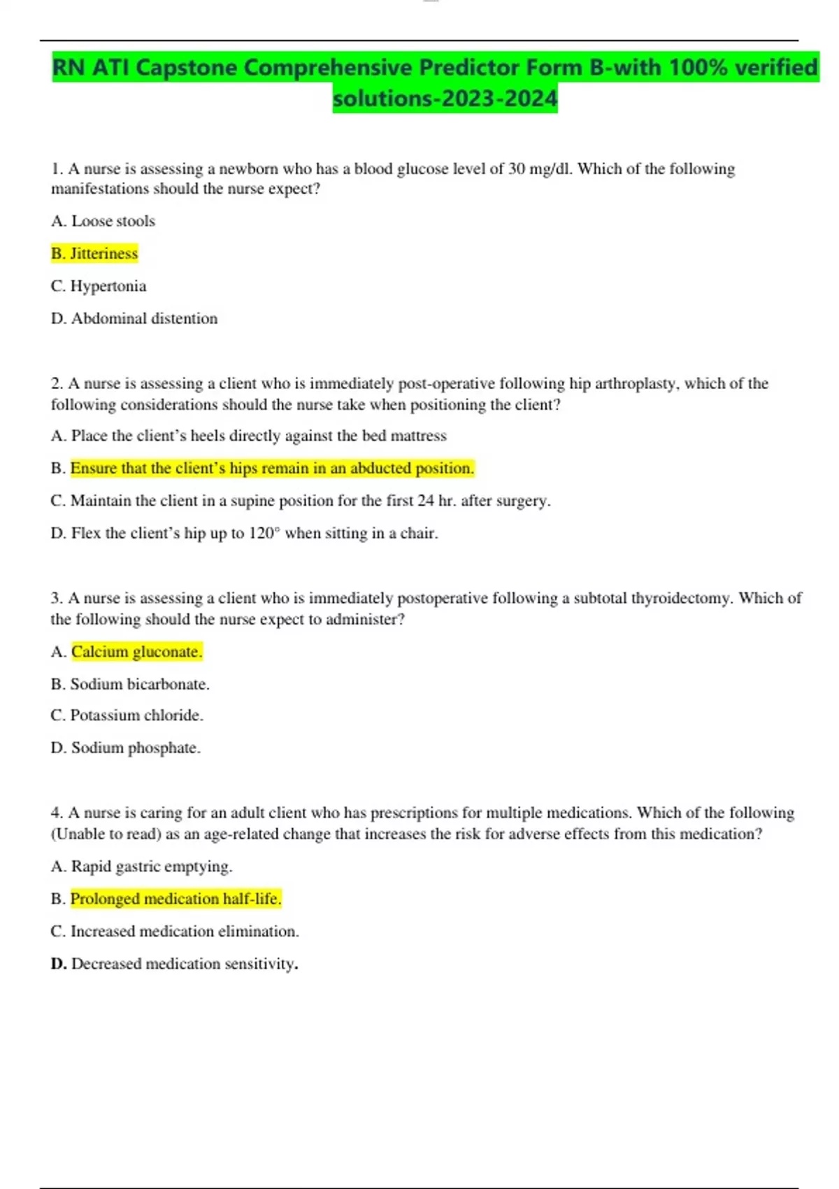 RN ATI Capstone Comprehensive Predictor Form B-with 100% verified ...
