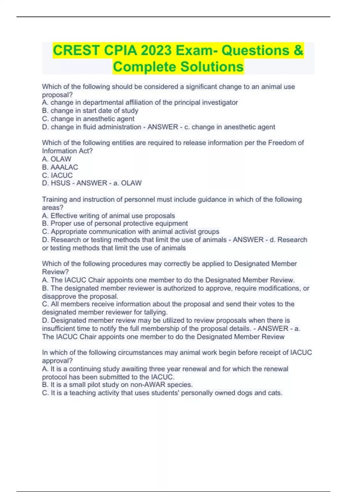 CREST CPIA 2023 Exam- Questions & Complete Solutions - CPIA - Stuvia US