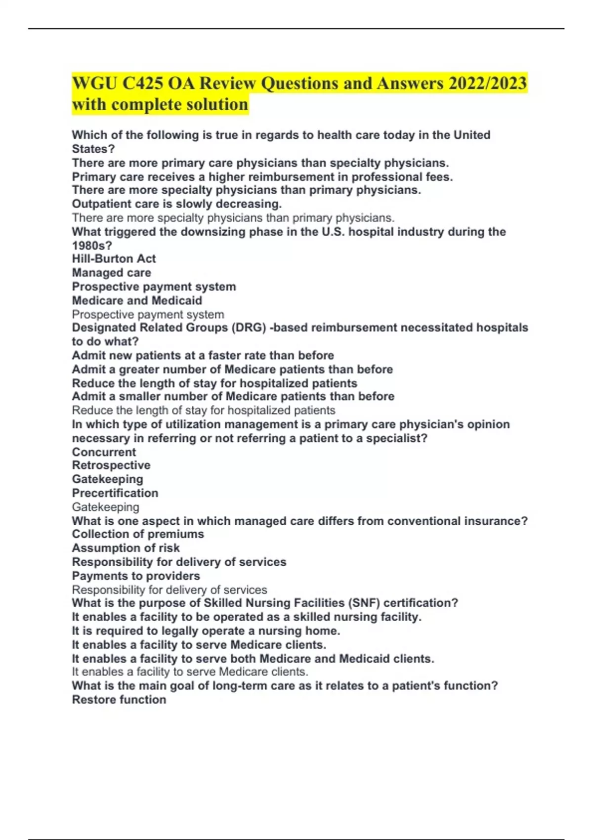 WGU C425 OA Review Questions and Answers 2022/2023 with complete ...