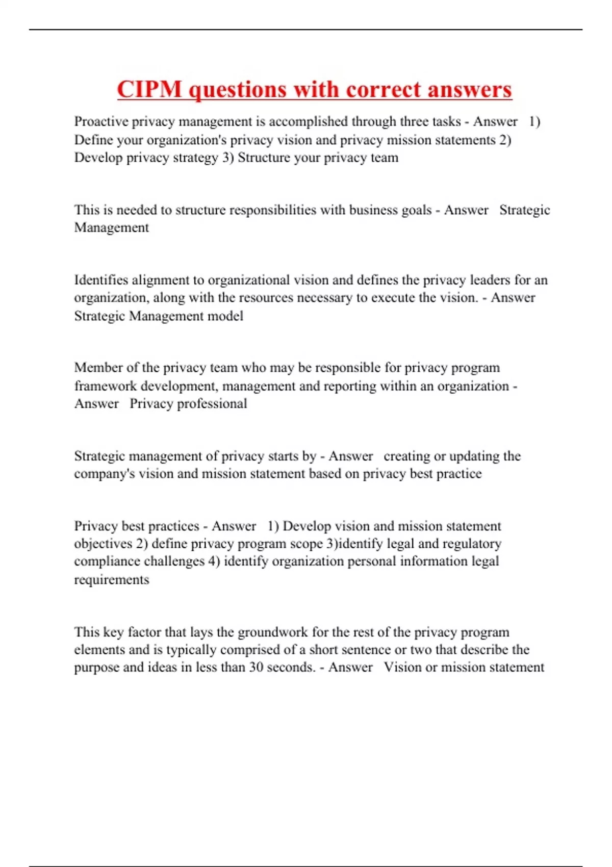 CIPM questions with correct answers - Cipm - Stuvia US