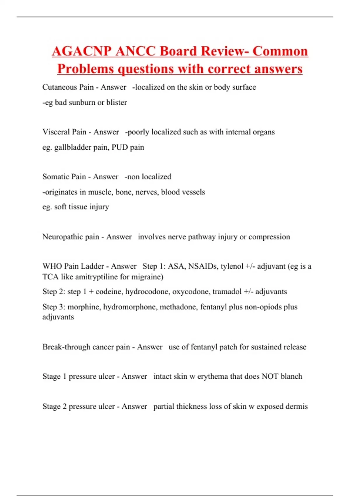 AGACNP ANCC Board Review- Common Problems questions with correct ...