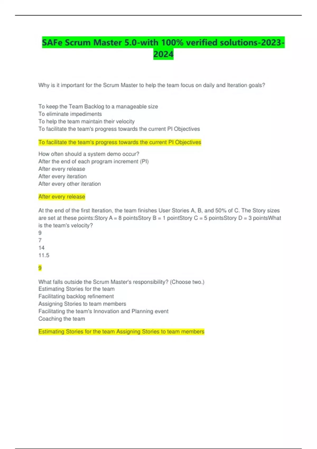 SAFe Scrum Master 5.0-with 100% verified solutions- - SAFe Scrum Master ...