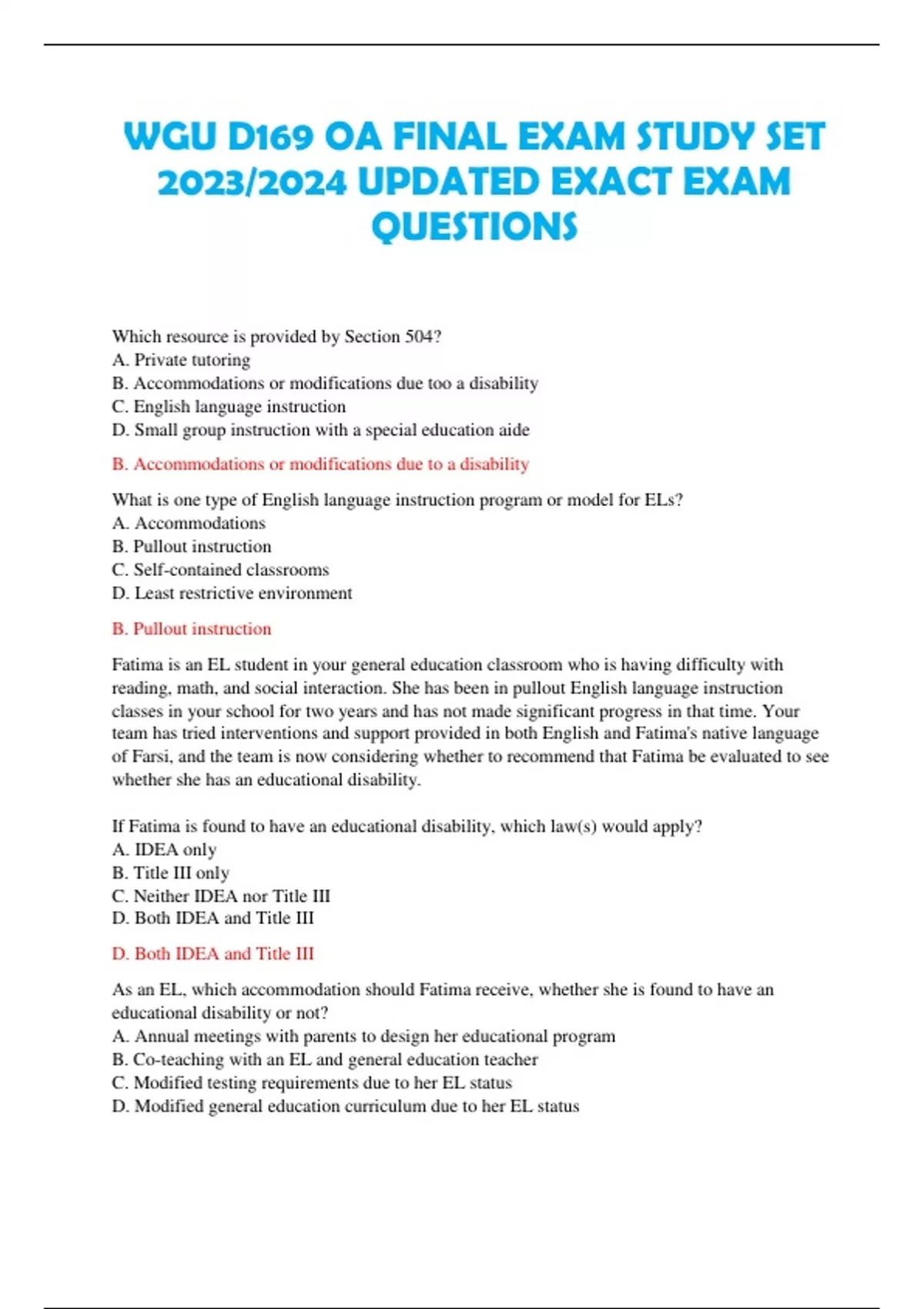 WGU D169 OA FINAL EXAM STUDY SET 2023/2024 UPDATED EXACT EXAM QUESTIONS ...