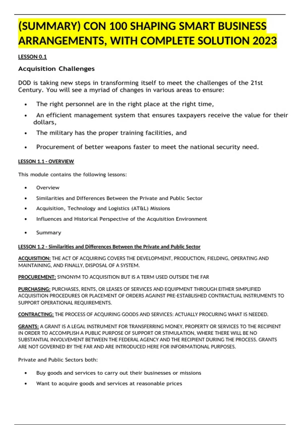 (SUMMARY) CON 100 SHAPING SMART BUSINESS ARRANGEMENTS, WITH COMPLETE ...