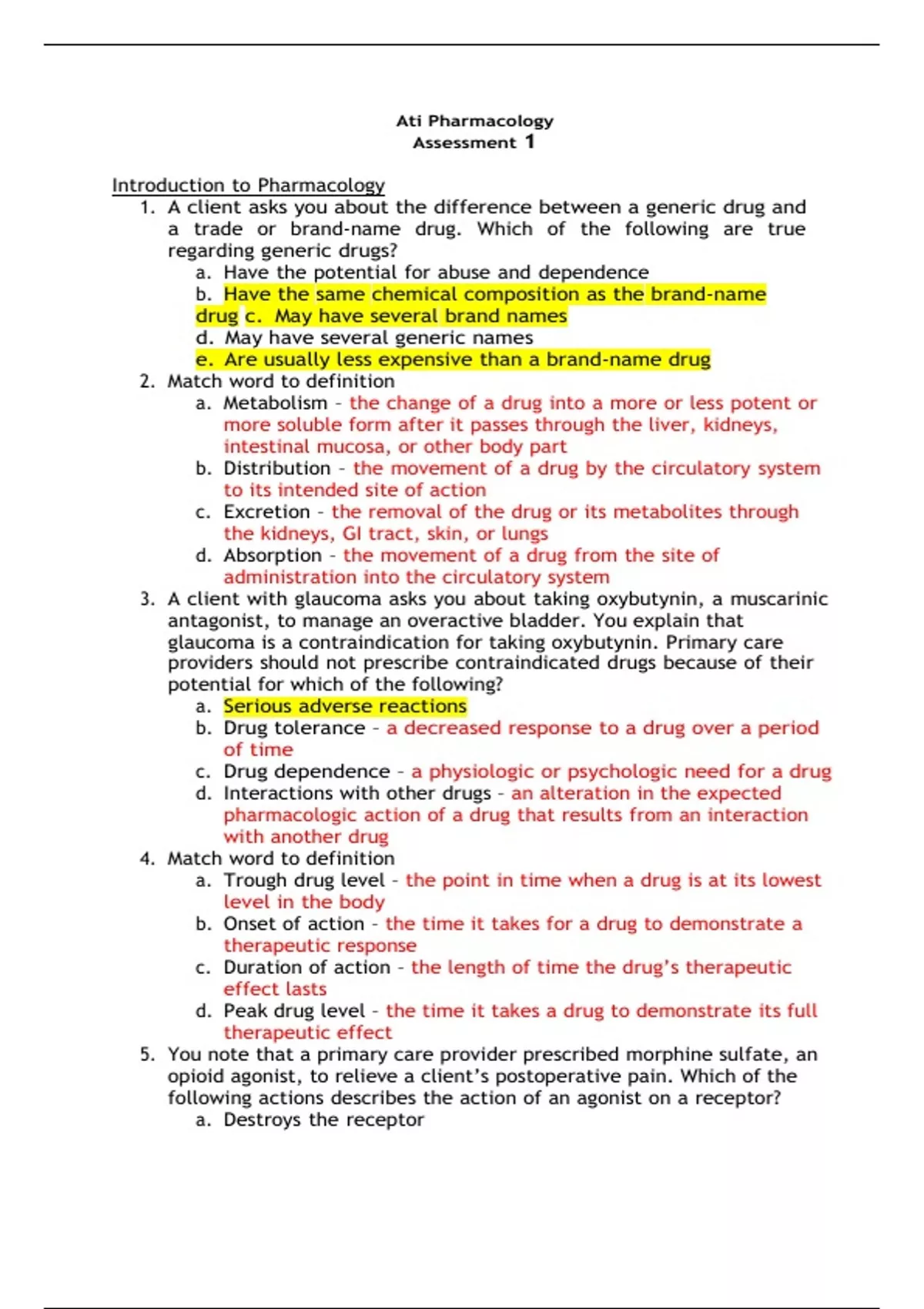 Ati Pharmacology Assessment 1 Introduction to Pharmacology Latest 2021 ...