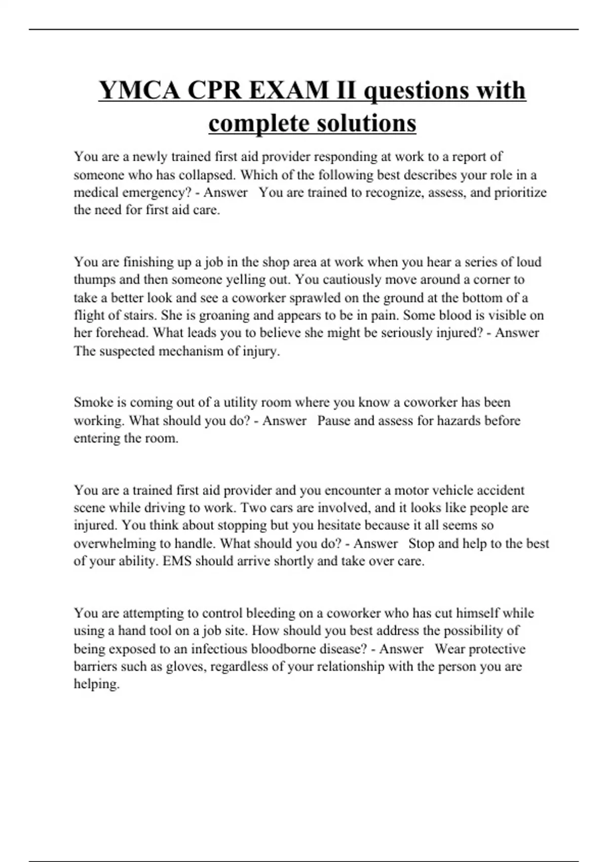 YMCA CPR EXAM II questions with complete solutions - Ymca - Stuvia US