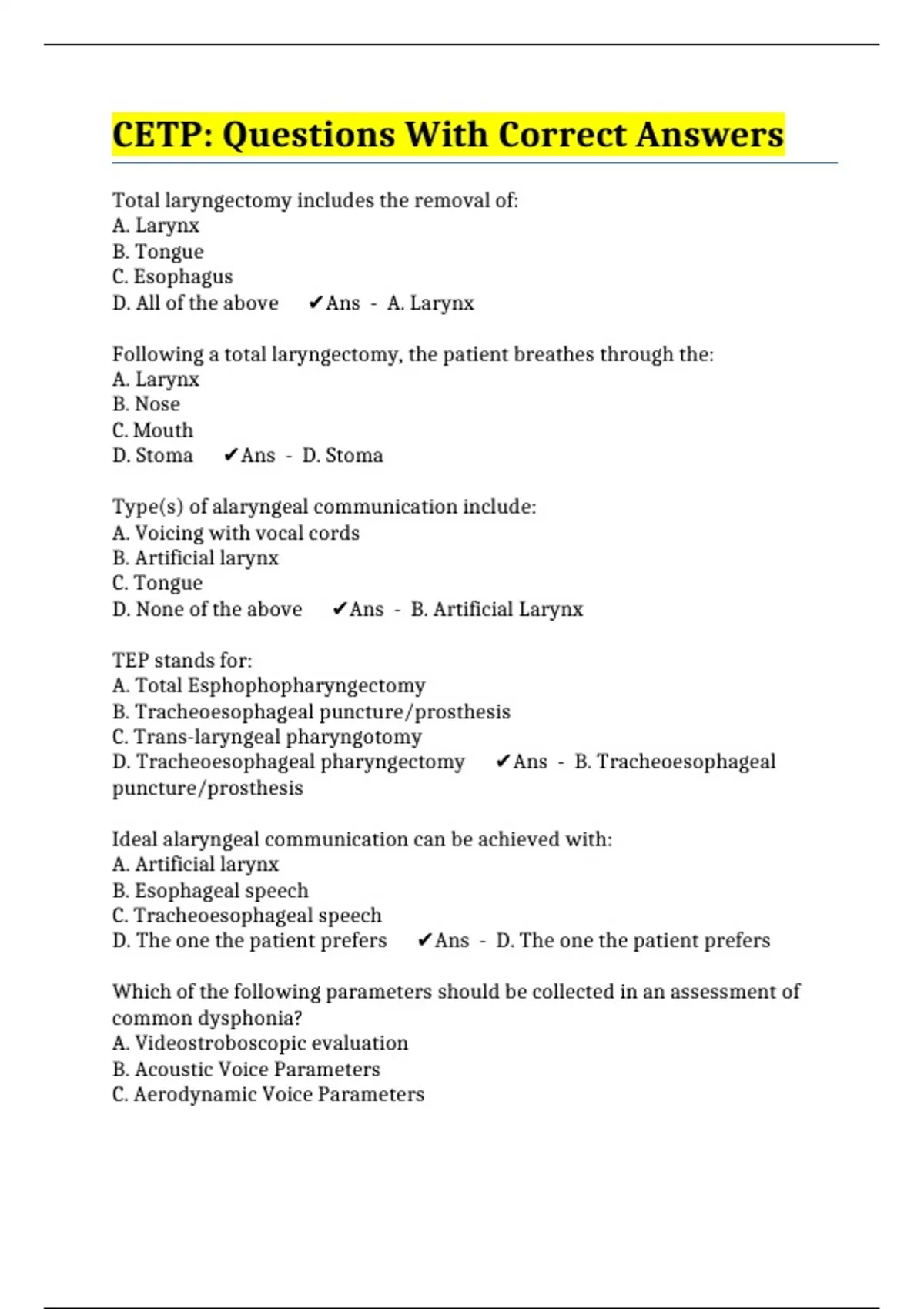 CETP: Questions With Correct Answers - CETP - Stuvia US