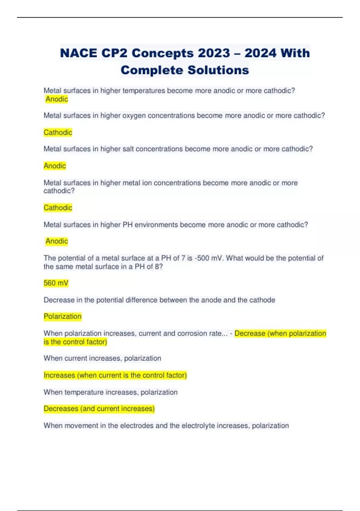 NACE CP2 Concepts 2023 – 2024 With Complete Solutions - NACE CP2 ...