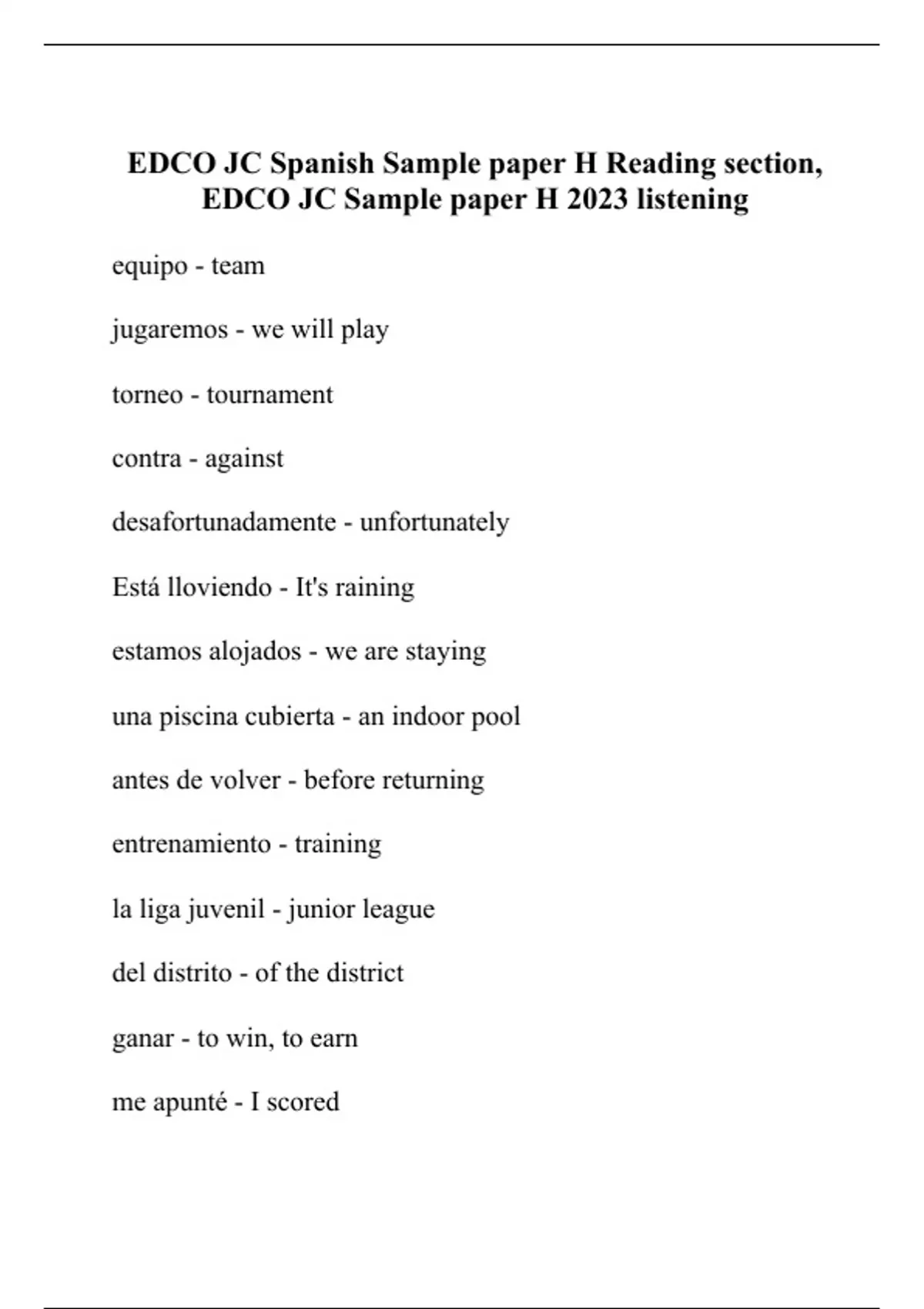 EDCO JC Spanish Sample paper H Reading section, EDCO JC Sample paper H ...