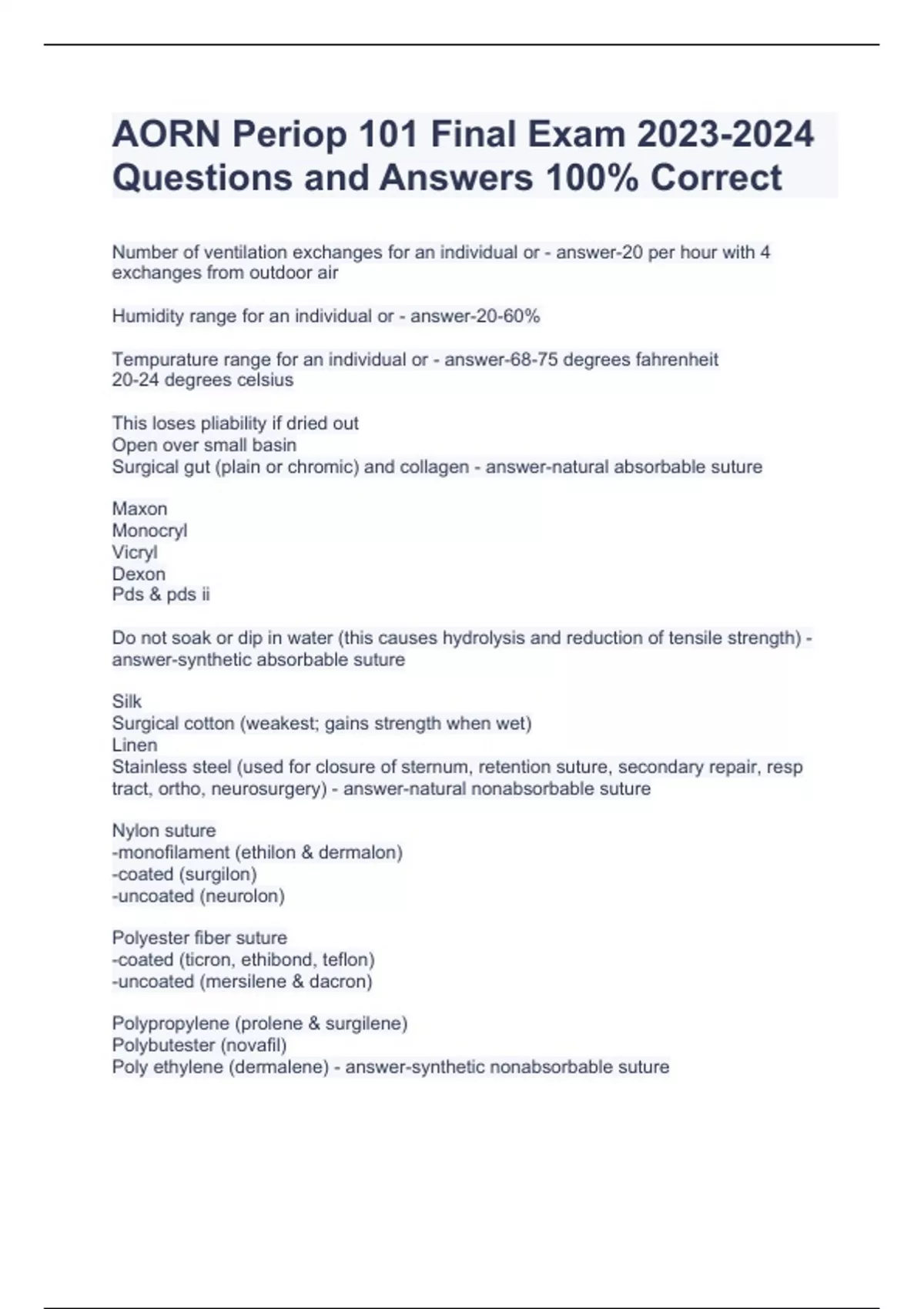 AORN Periop 101 Final Exam Questions and Answers 100% Correct - AORN ...