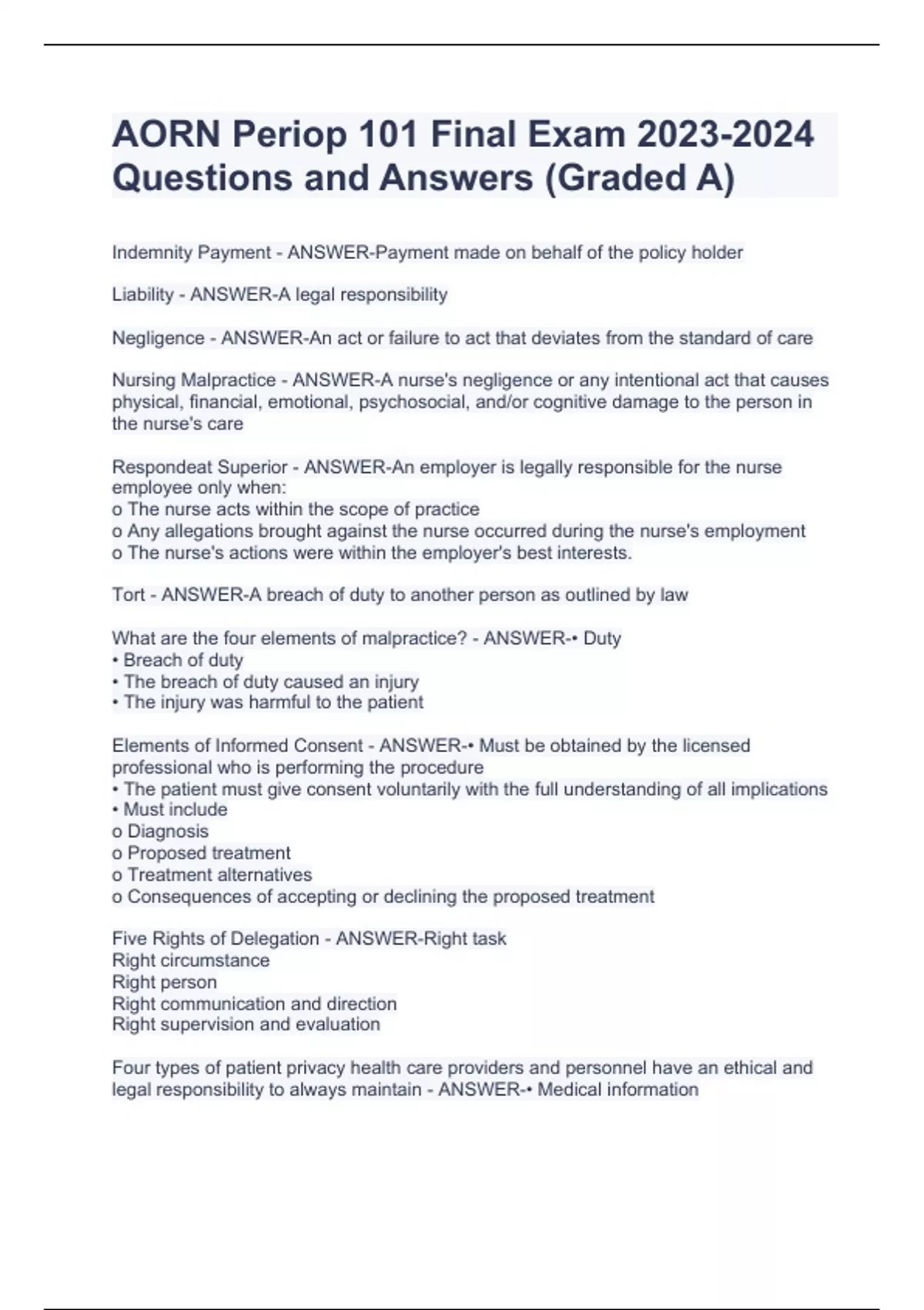 AORN Periop 101 Final Exam Questions and Answers (Graded A) - AORN ...