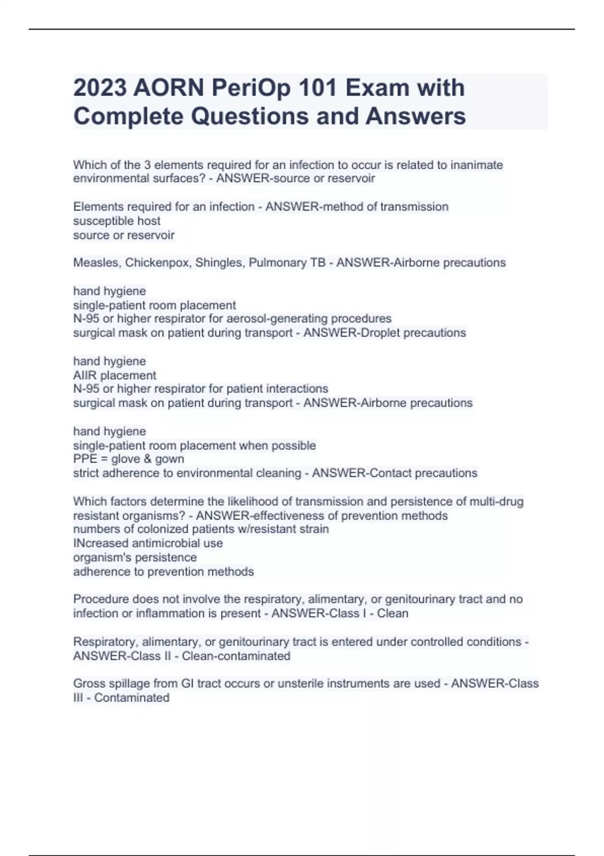 2023 AORN PeriOp 101 Exam with Complete Questions and Answers - AORN ...