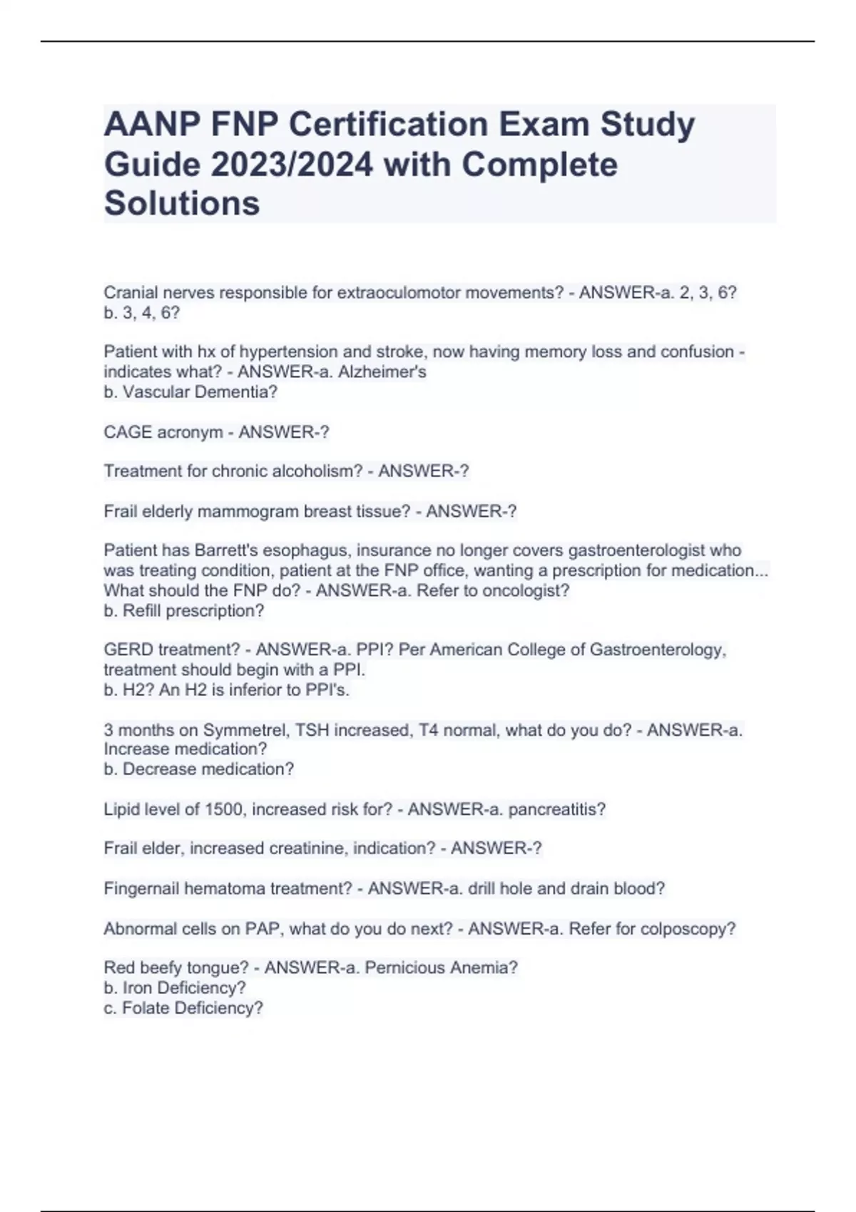 AANP FNP Certification Exam Study Guide 2023/2024 with Complete ...