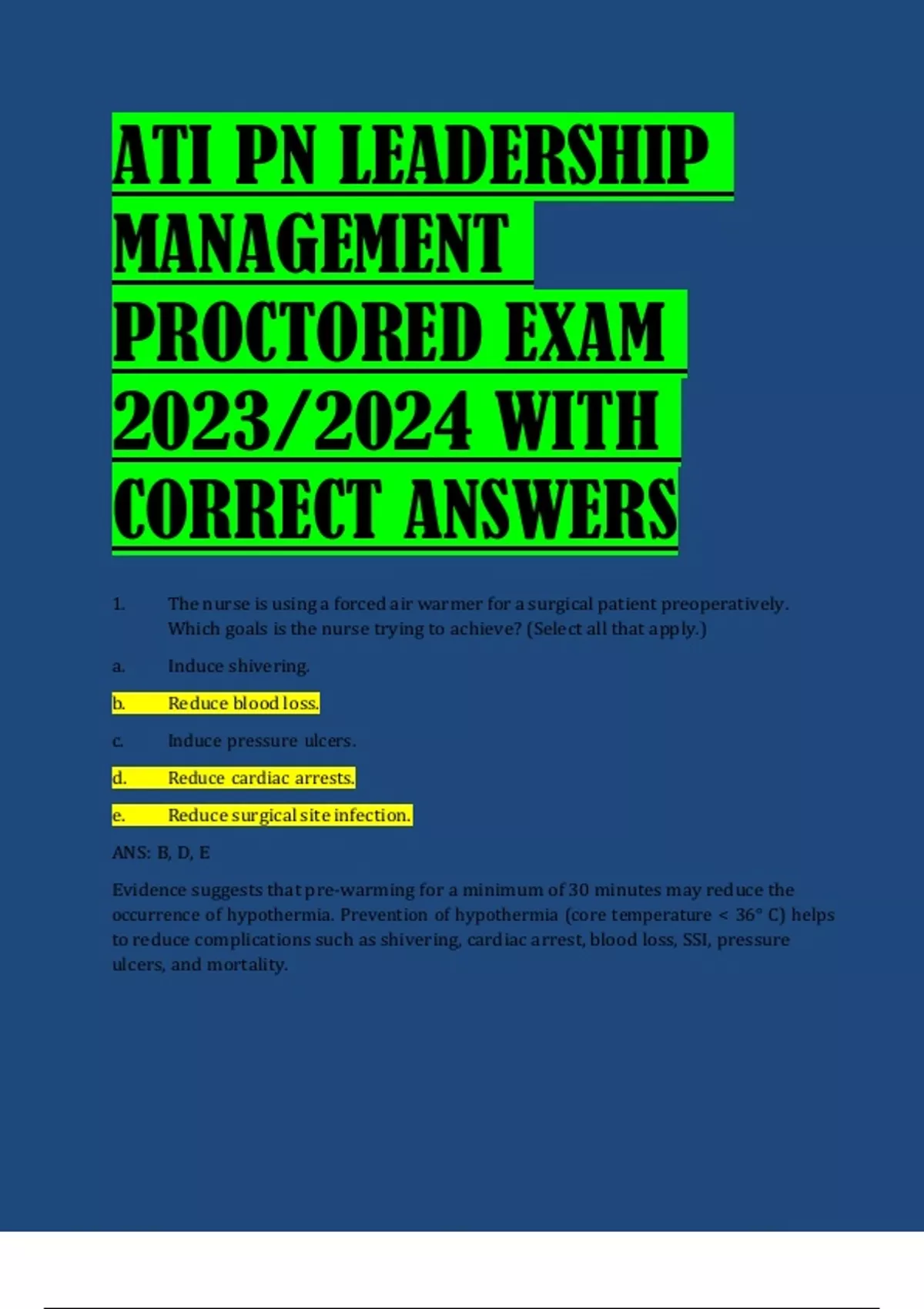 ATI PN LEADERSHIP MANAGEMENT PROCTORED EXAM 2023/2024 WITH CORRECT ...