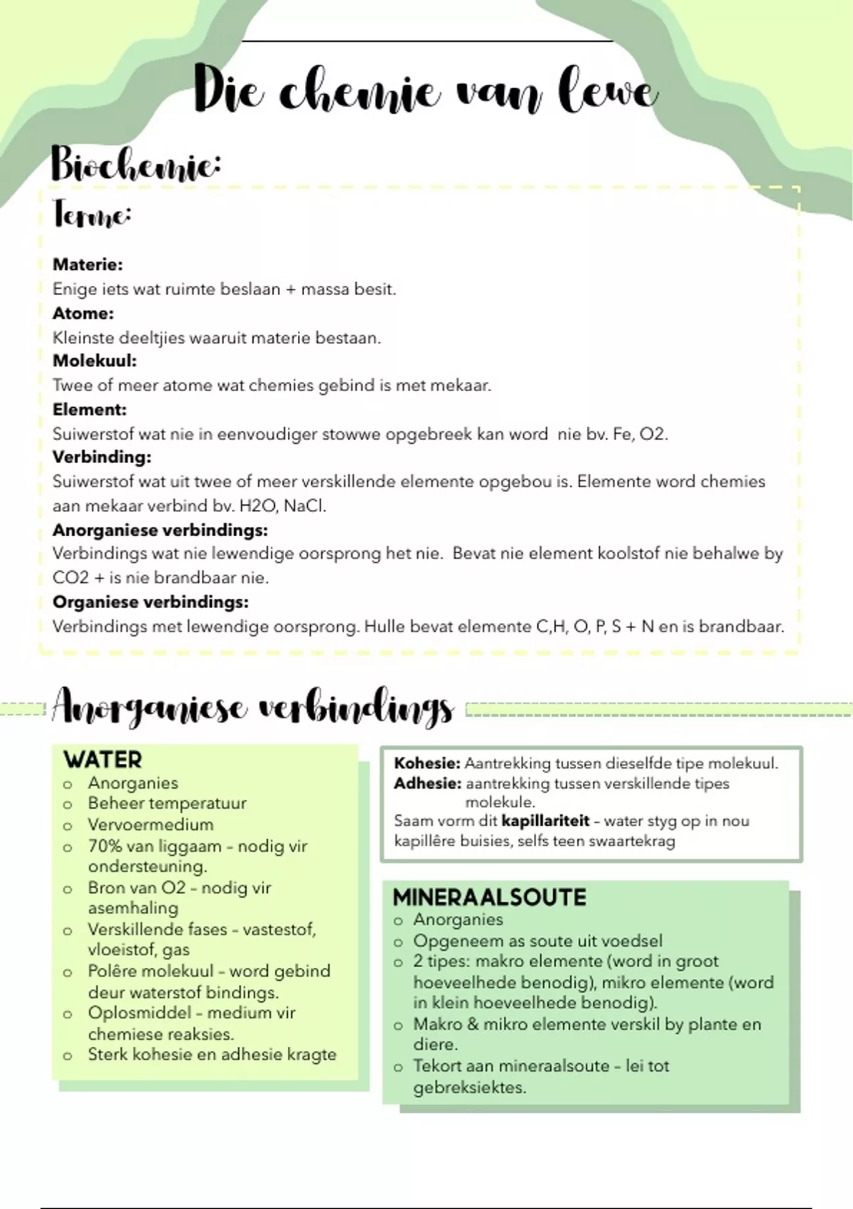 Summary Die chemie van lewe lewenswetenskappe graad 10 opsomming - Life ...