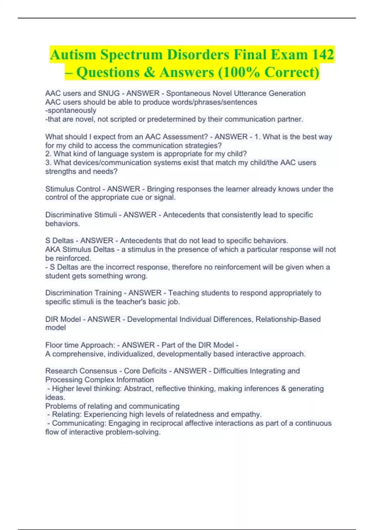 Autism Spectrum Disorders Intervention Exam Bundle (2023)- With ...