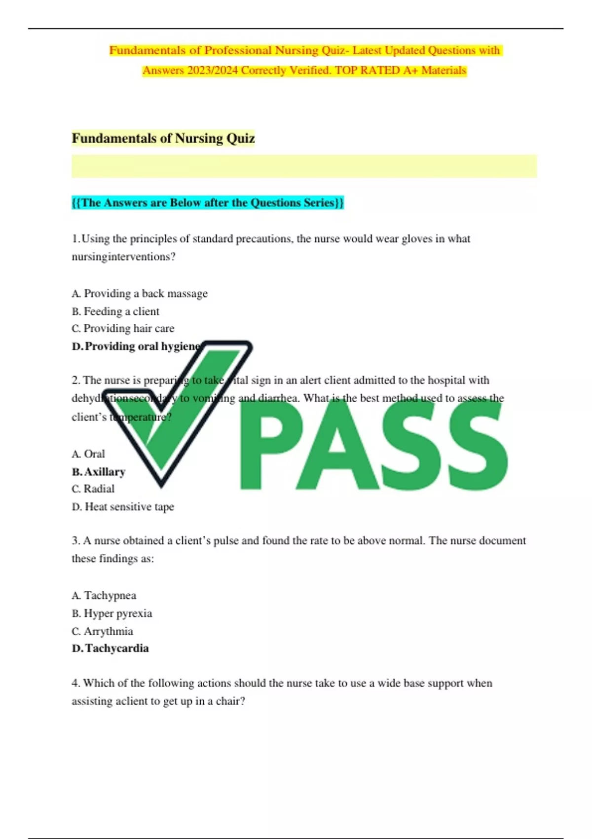 Fundamentals of Professional Nursing Quiz- Latest Updated Questions ...