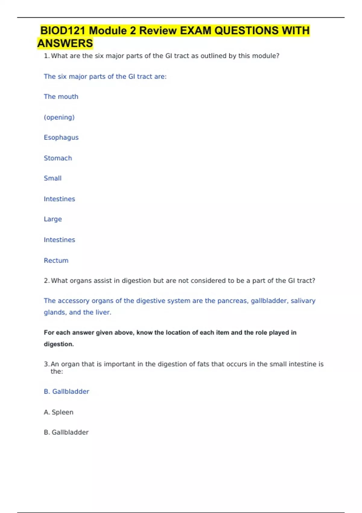 BIOD121 Module 2 Review EXAM QUESTIONS WITH ANSWERS - BIOD121 ModNSWE ...