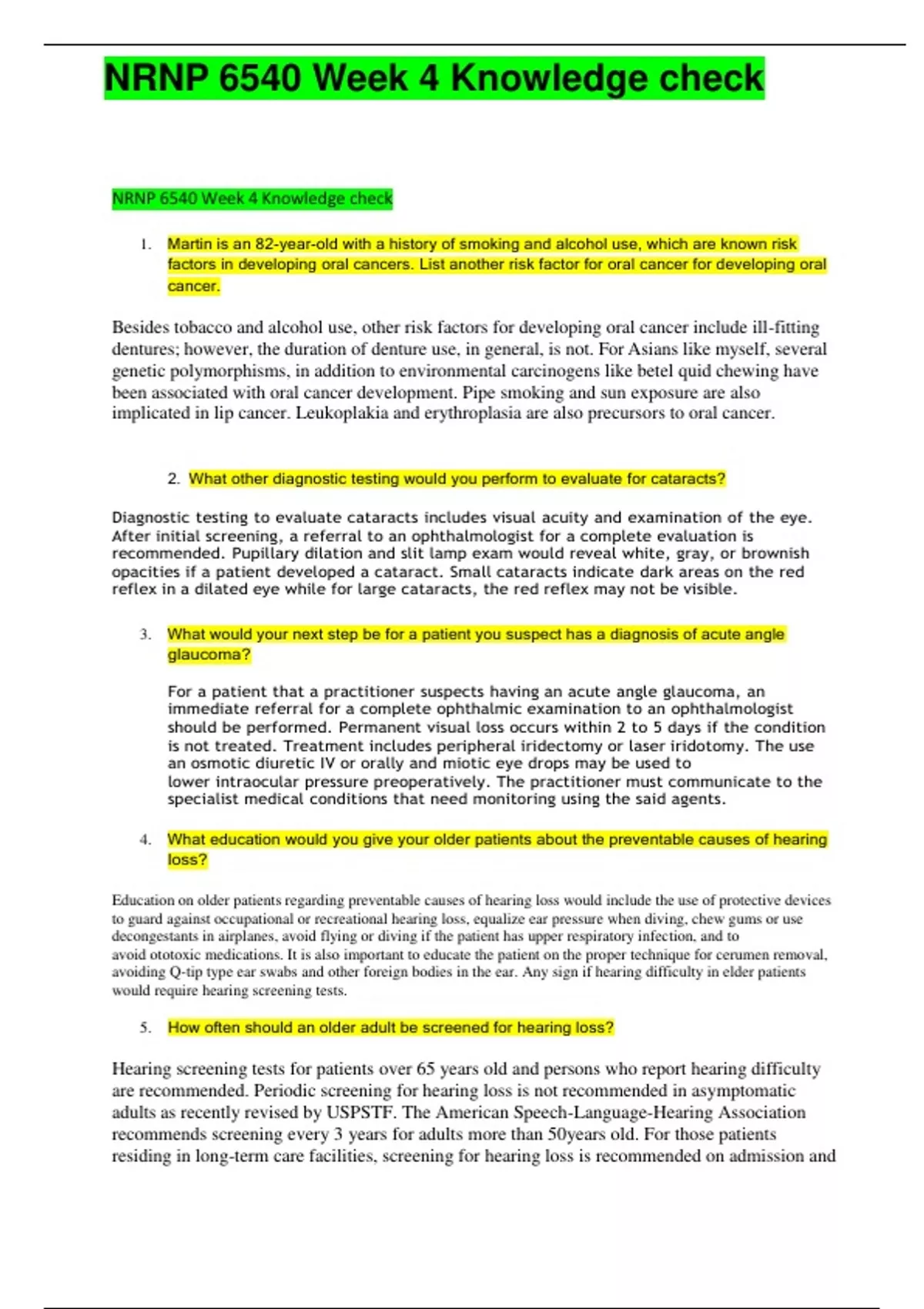 NRNP 6540 Week 4 Knowledge check with full answers NRNP 6540 Week 4 ...