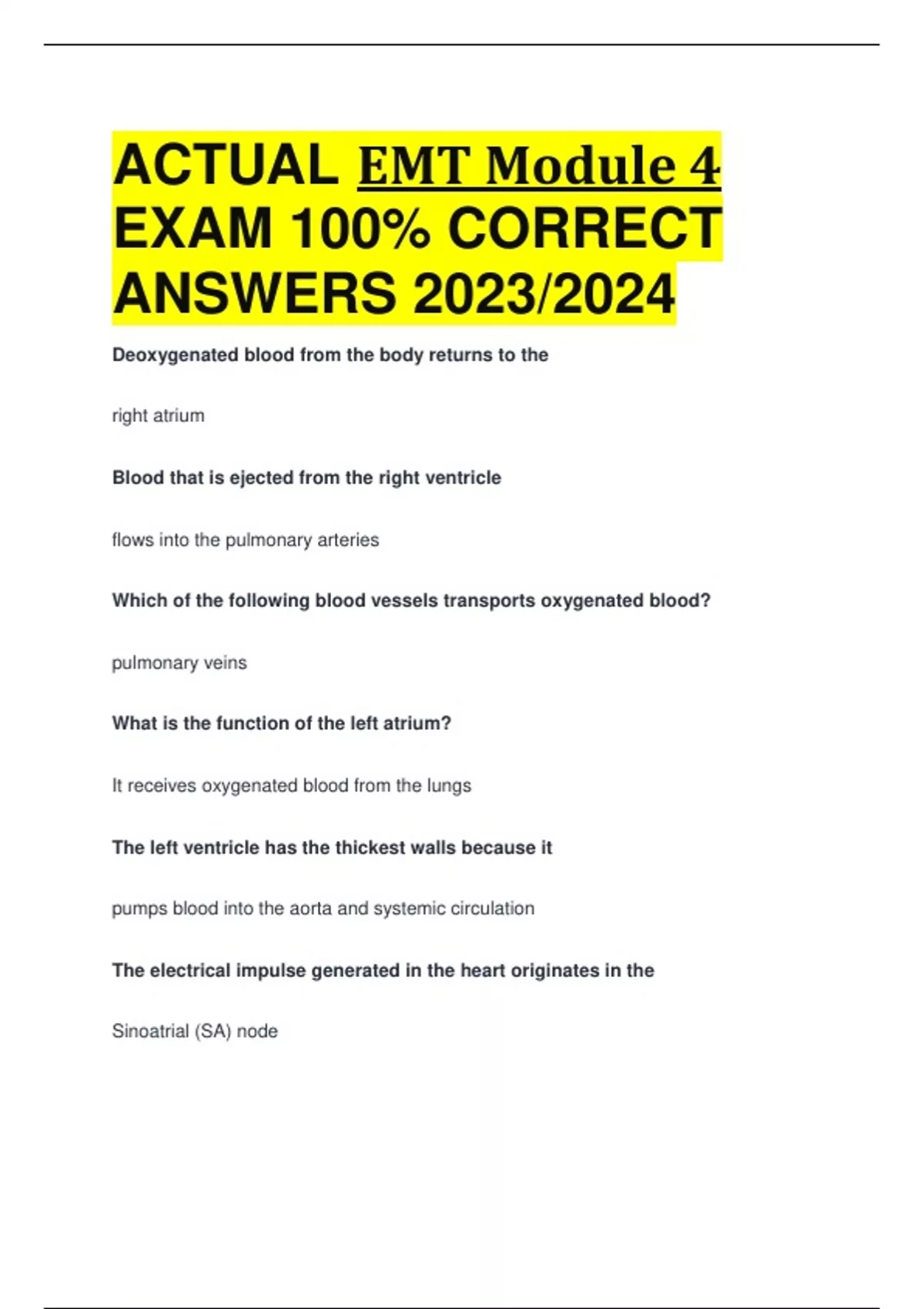 Actual Emt Module 4 Exam 100 Correct Answers 2023 2024 Emt Module 4 Stuvia Us