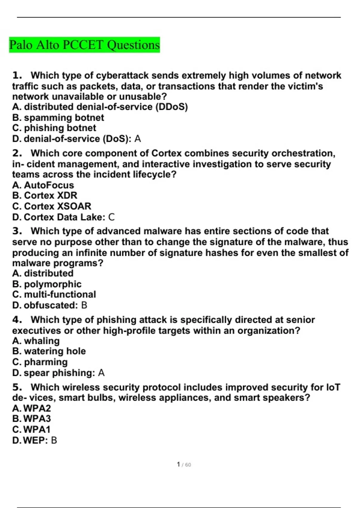 Palo Alto PCCET Questions and Answers 2022 with complete solution ...