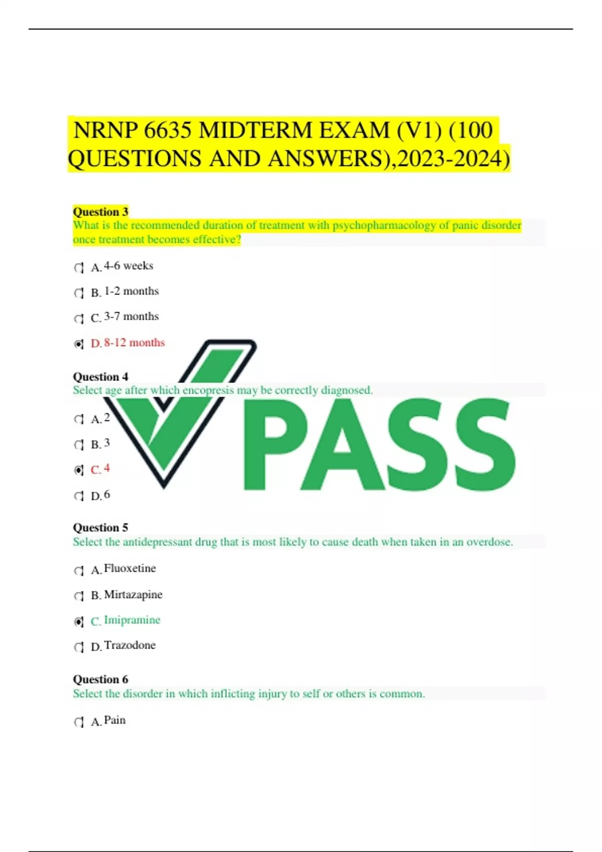 NRNP 6635 MIDTERM EXAM (V1) (100 QUESTIONS AND ANSWERS),) - NRNP 6635 - Stuvia US