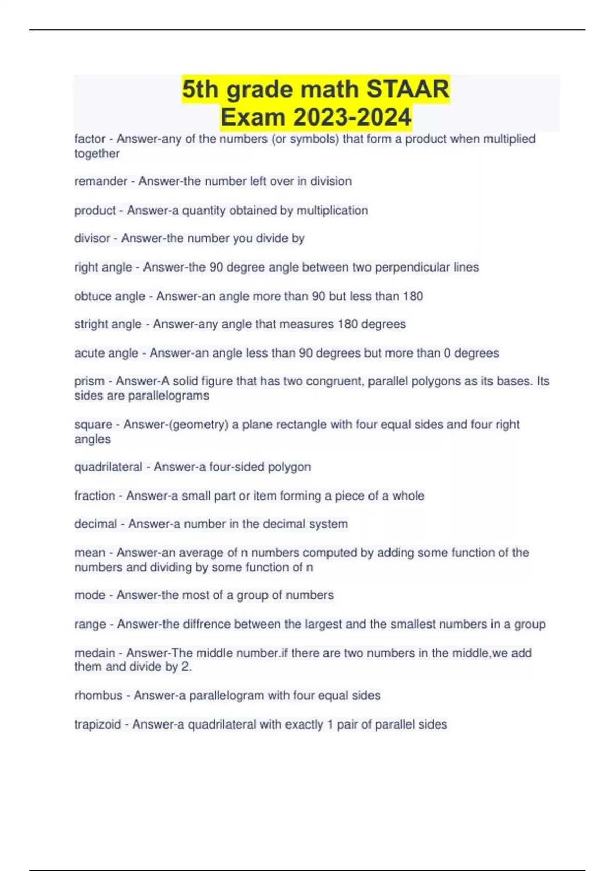 5th grade STAAR test Math Exam AND 5th grade math STAAR Exam . Solved ...