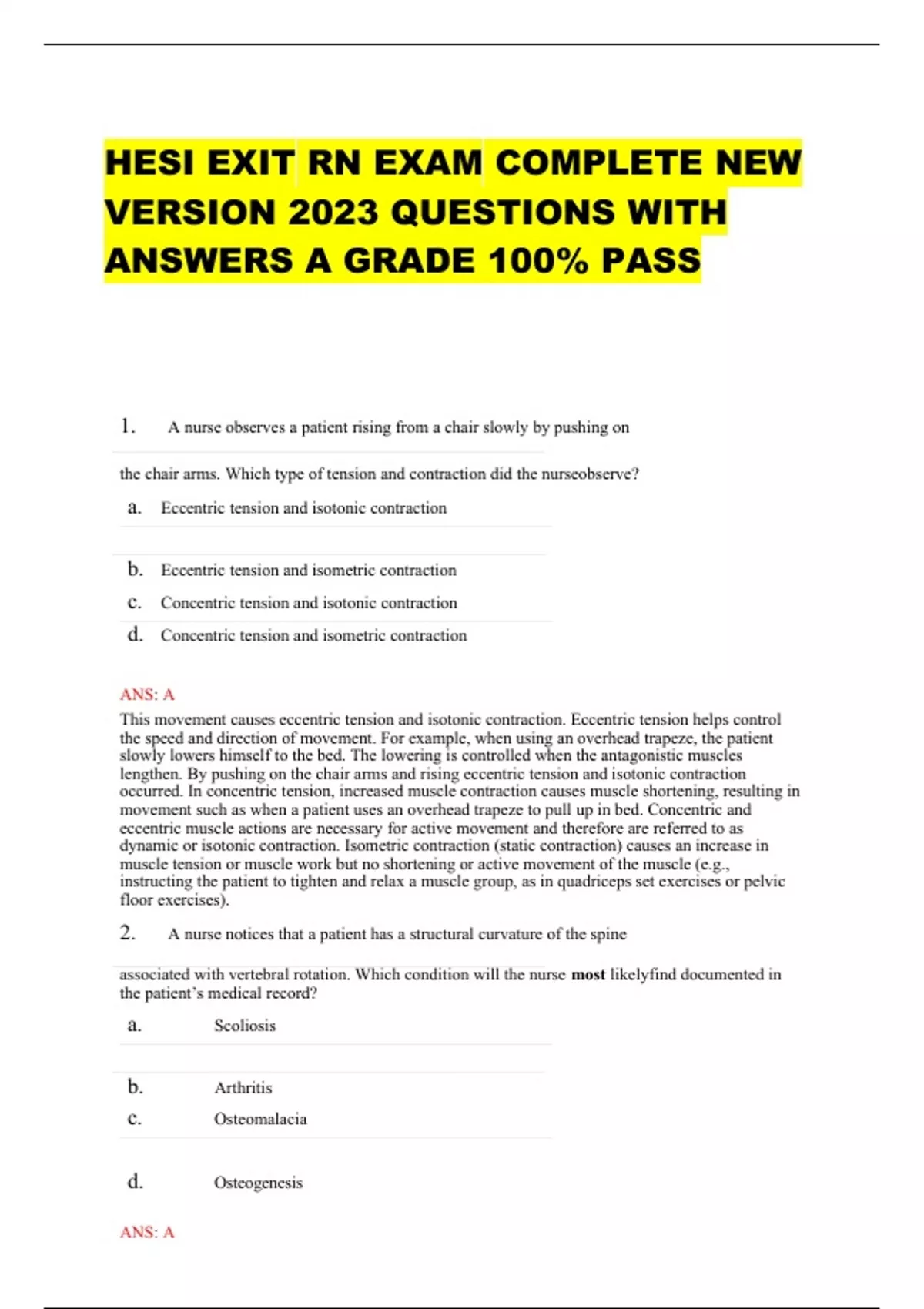 HESI EXIT RN EXAM COMPLETE NEW VERSION 2023 QUESTIONS WITH ANSWERS A ...