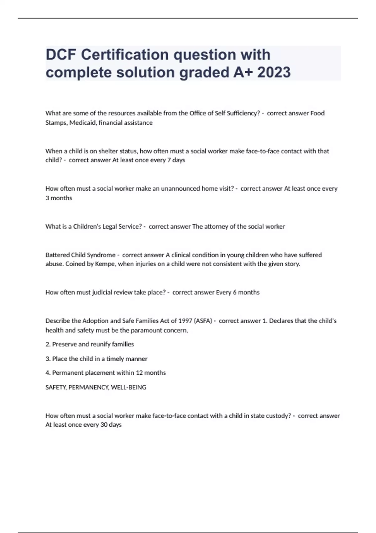 DCF Certification question with complete solution graded A+ 2023 ...