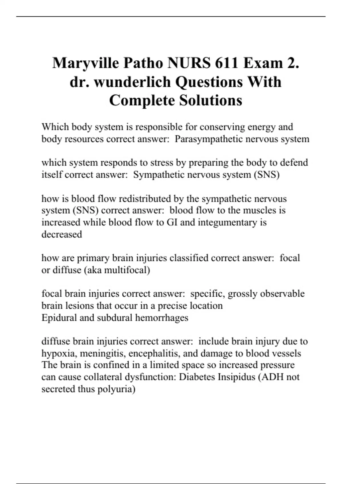 Maryville Patho NURS 611 Exam 2. dr. wunderlich Questions With Complete ...