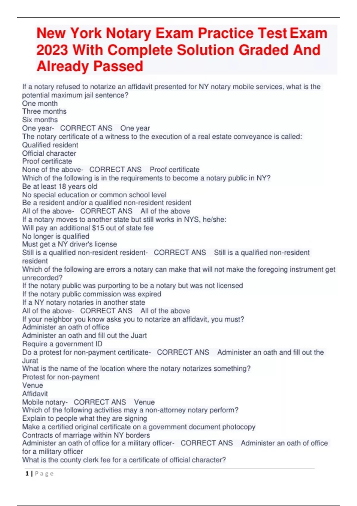 New York Notary Exam Practice TestExam 2023 With Complete Solution ...