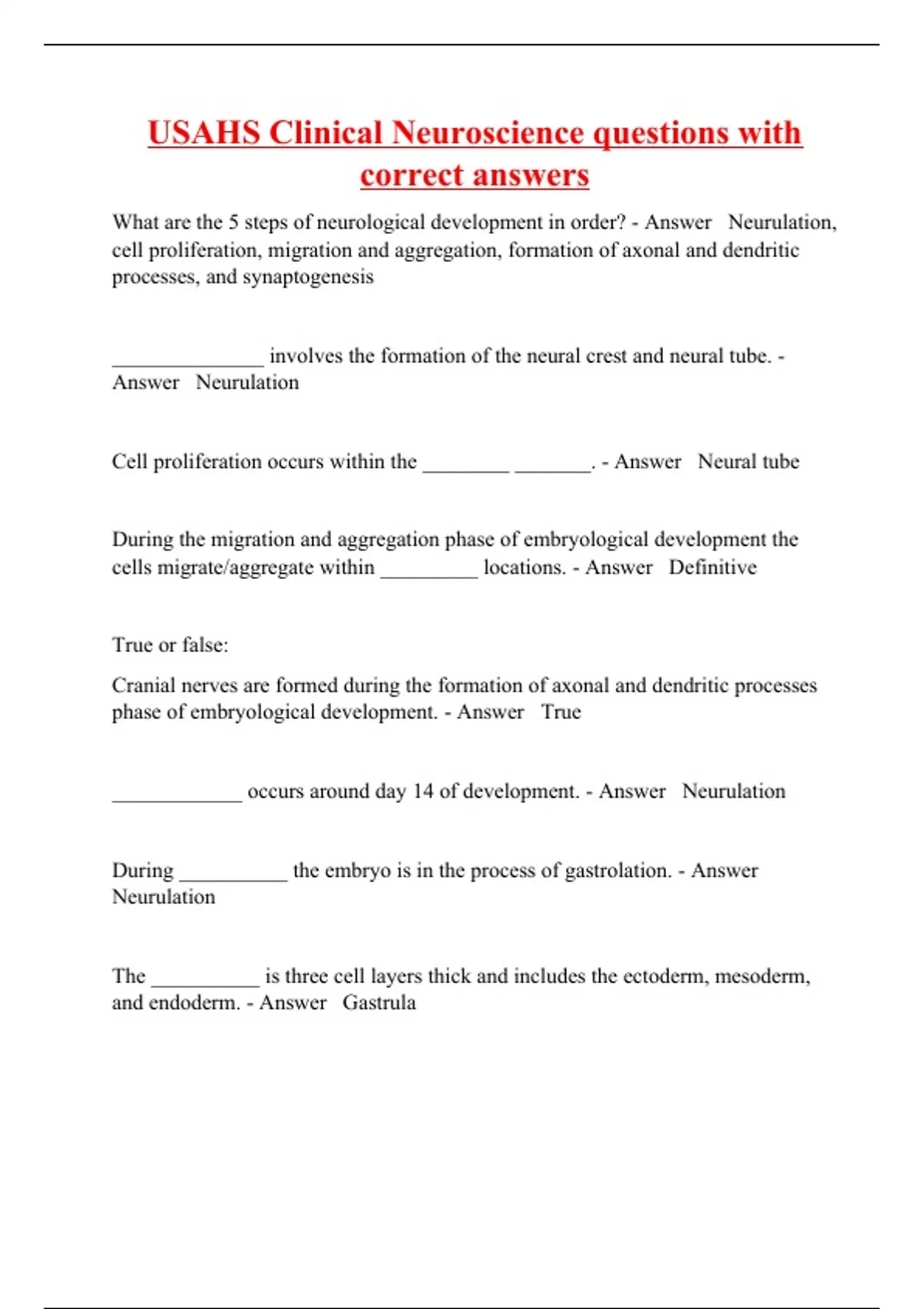 USAHS Clinical Neuroscience questions with correct answers - USAHS ...