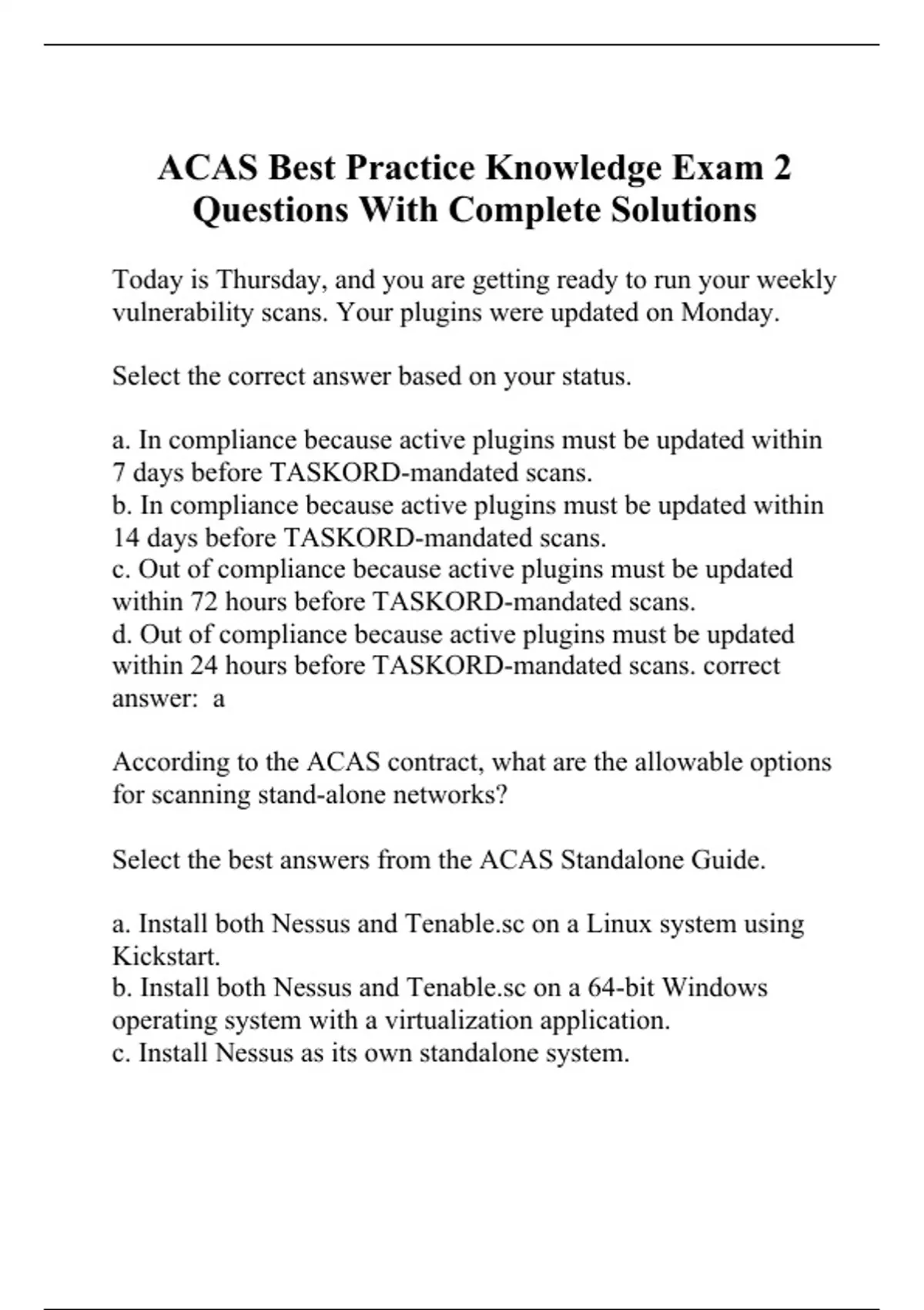 ACAS Best Practice Knowledge Exam 2 Questions With Complete Solutions - ACAS - Associate of the ...